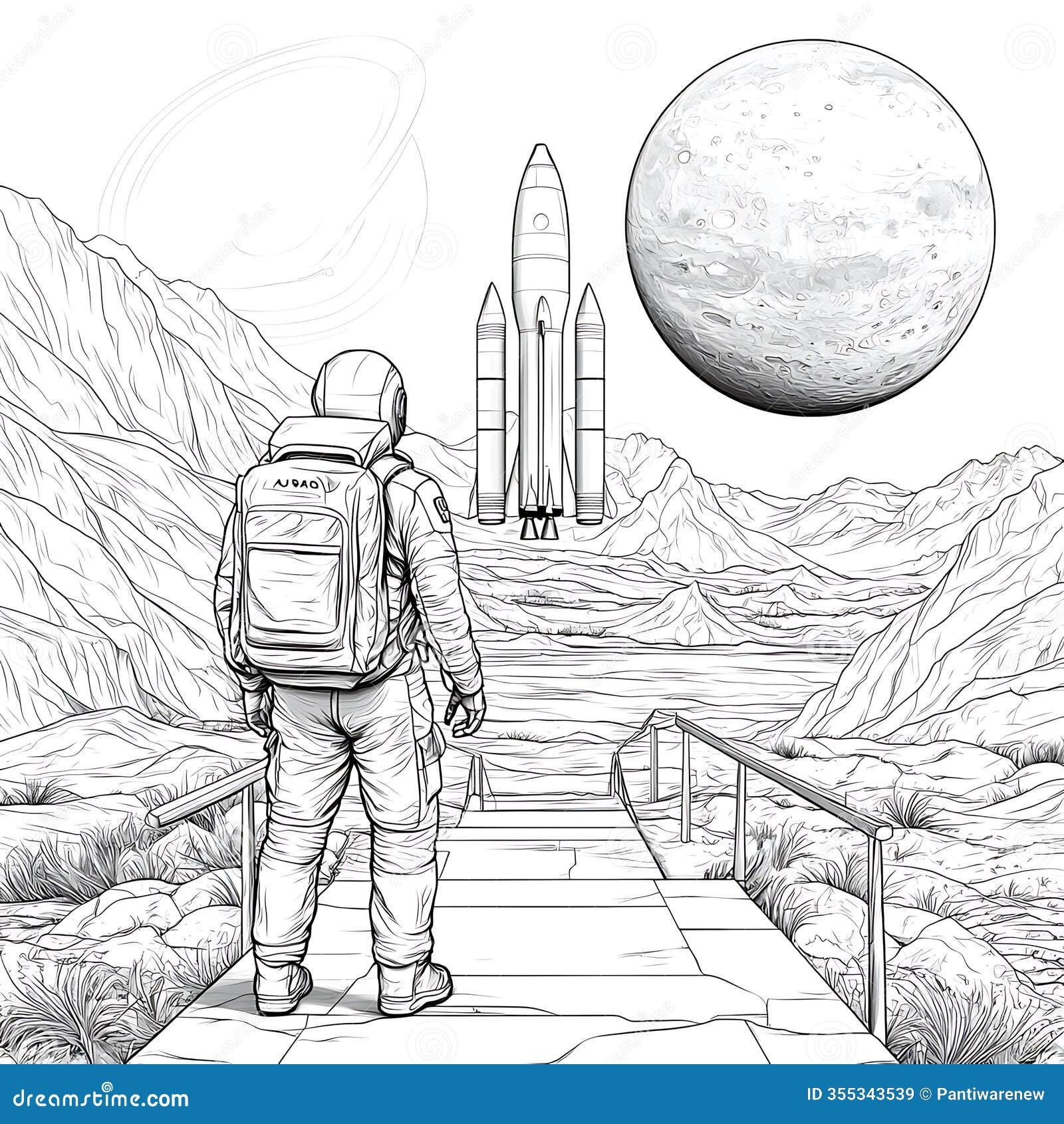 Space Exploration Coloring Page for Creativity Stock Illustration ...