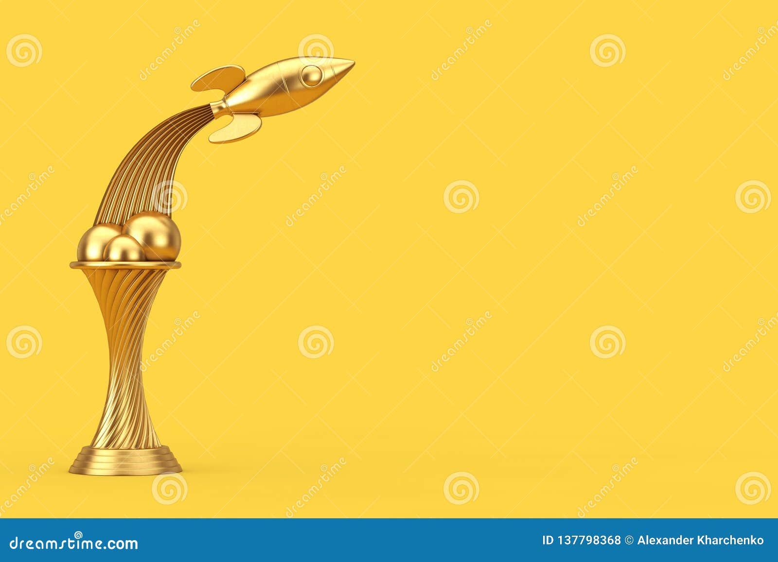 Space Exploration Concept. Golden Award Trophy Fly Up Rocket. 3d ...