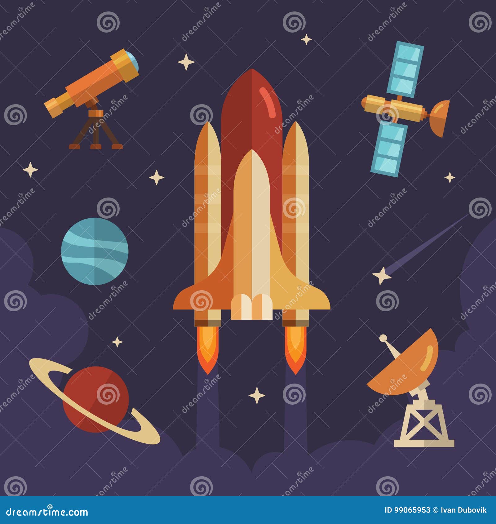 Space Exploration Flat Icon Set Stock Vector - Illustration of ...