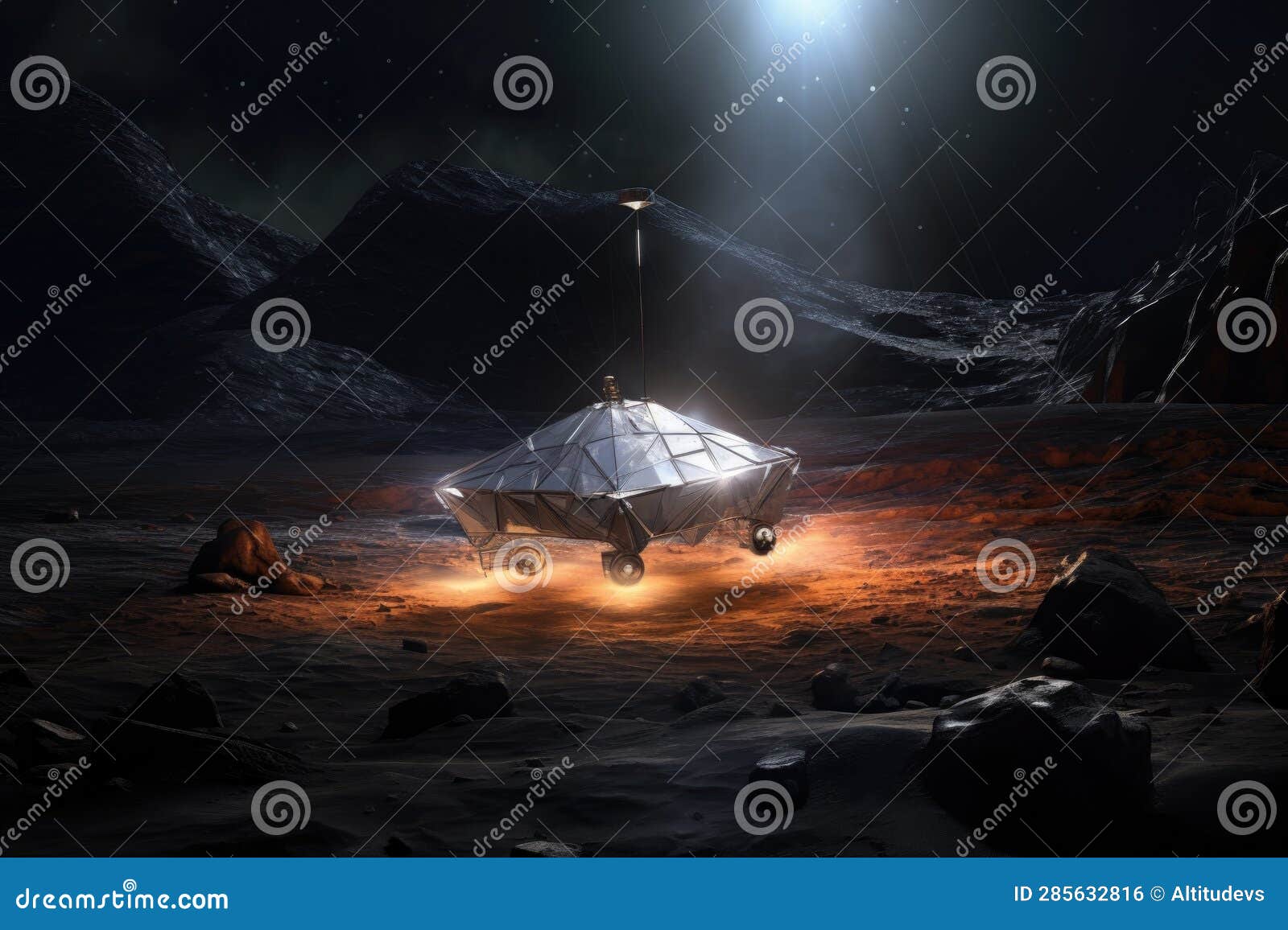 Space Exploration Mission with Solar Sail-powered Rover Stock Photo ...