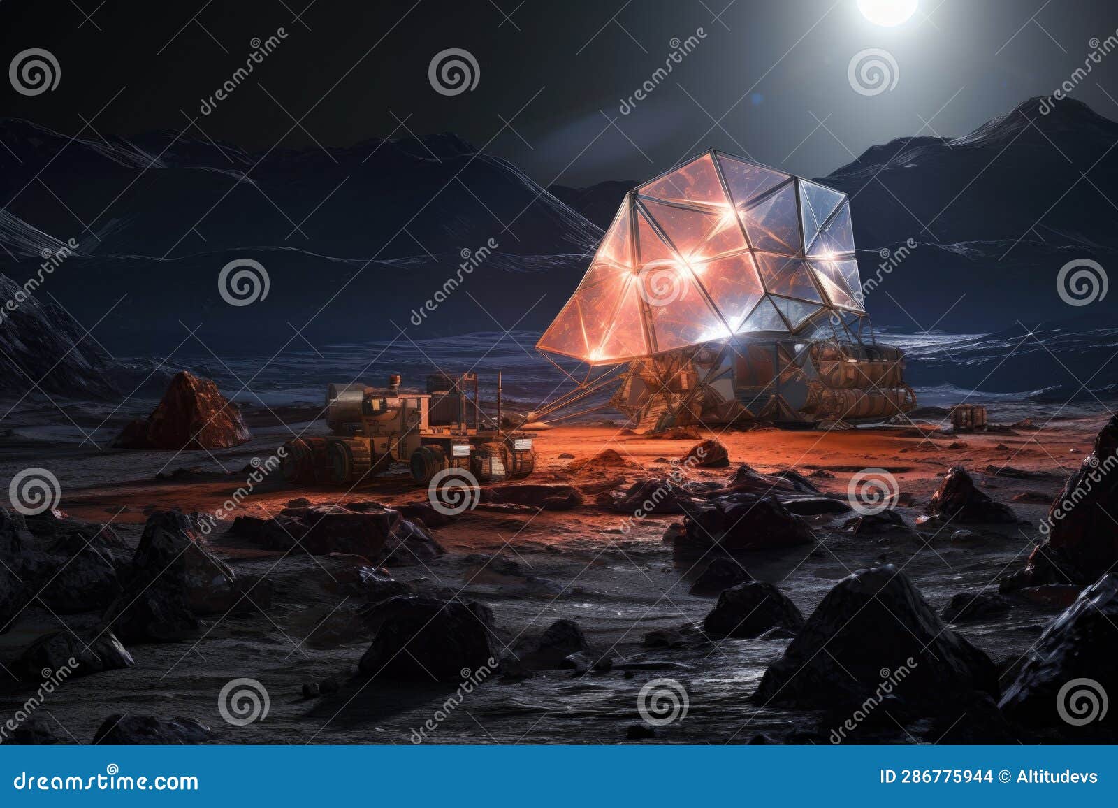 Space Exploration Mission with Solar Sail-powered Rover Stock Photo ...