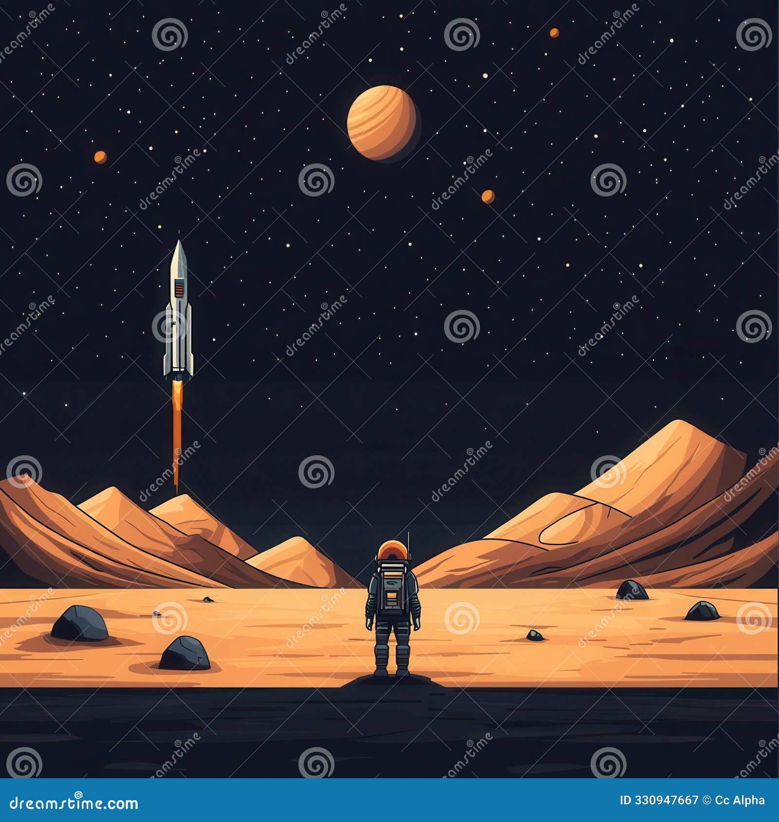 Space Exploration Pixel Art Flat Design, Front View, Sci-fi Theme ...