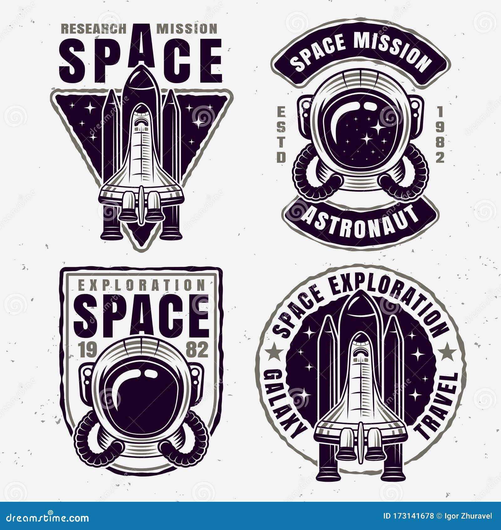Space Exploration Set of Four Vector Emblems Stock Vector ...