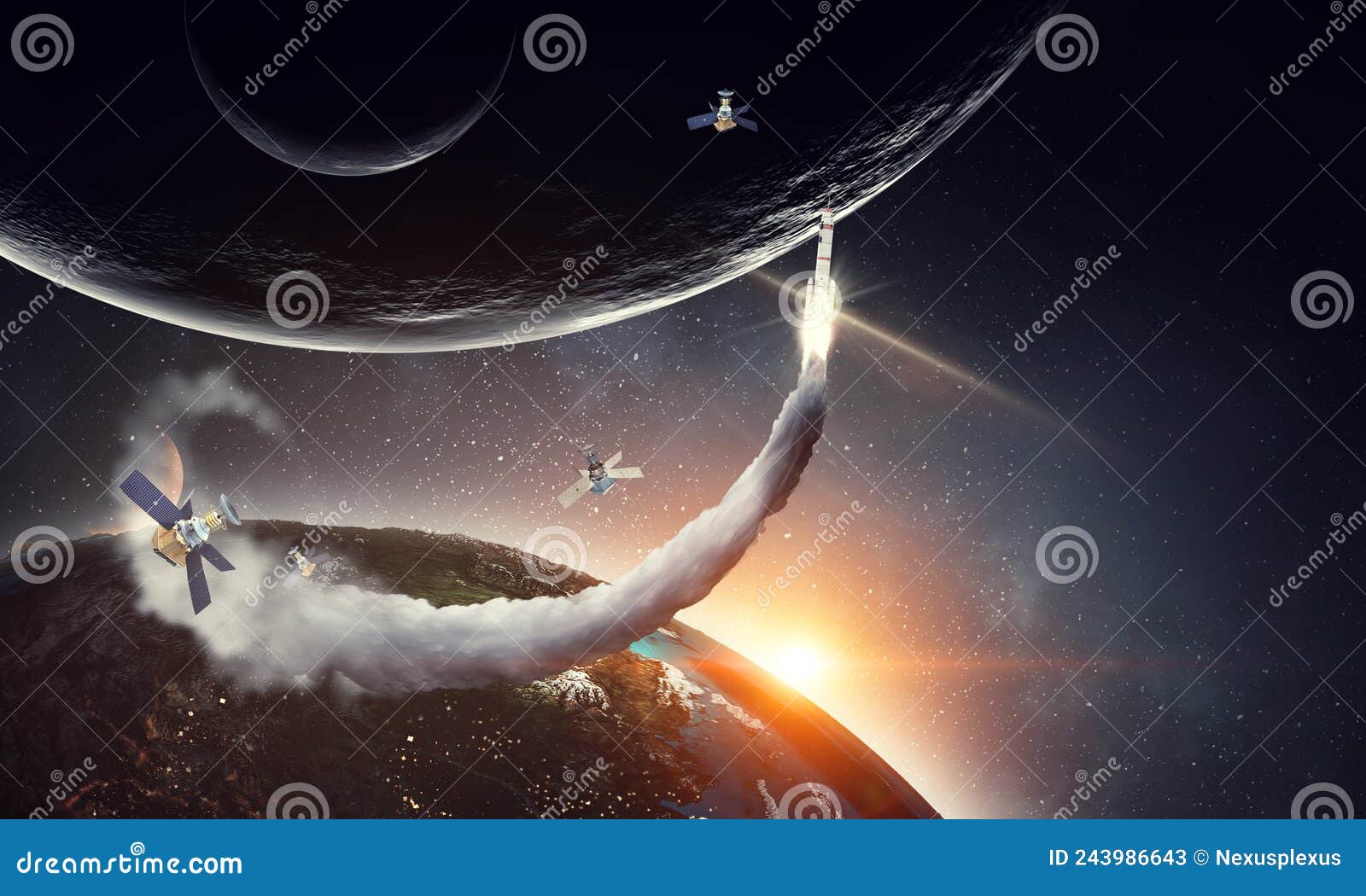 Space Exploration Theme . Mixed Media Stock Illustration - Illustration ...