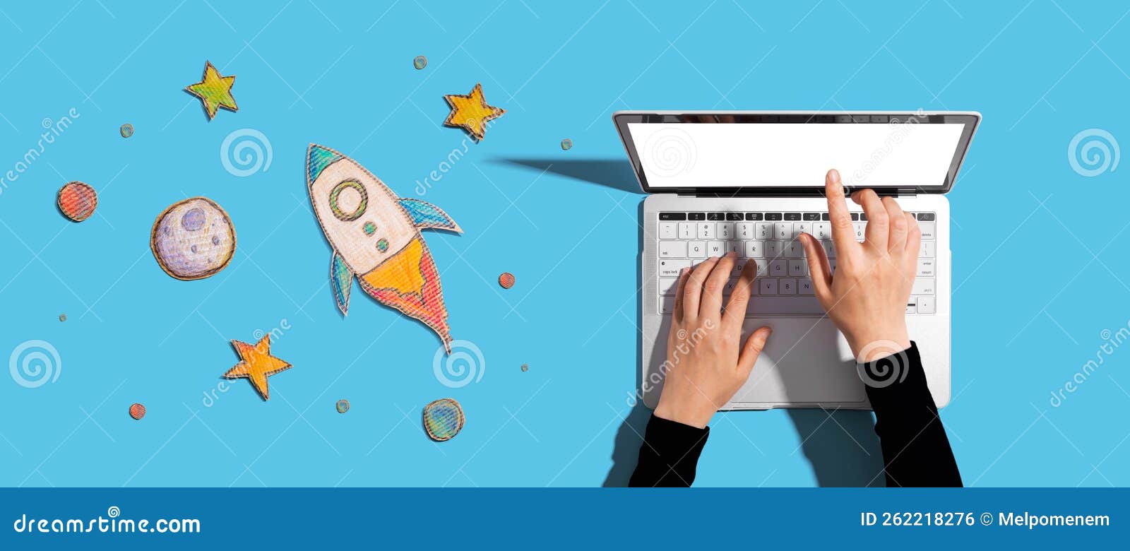 Space Exploration Theme with Rocket and Laptop Stock Photo - Image of ...