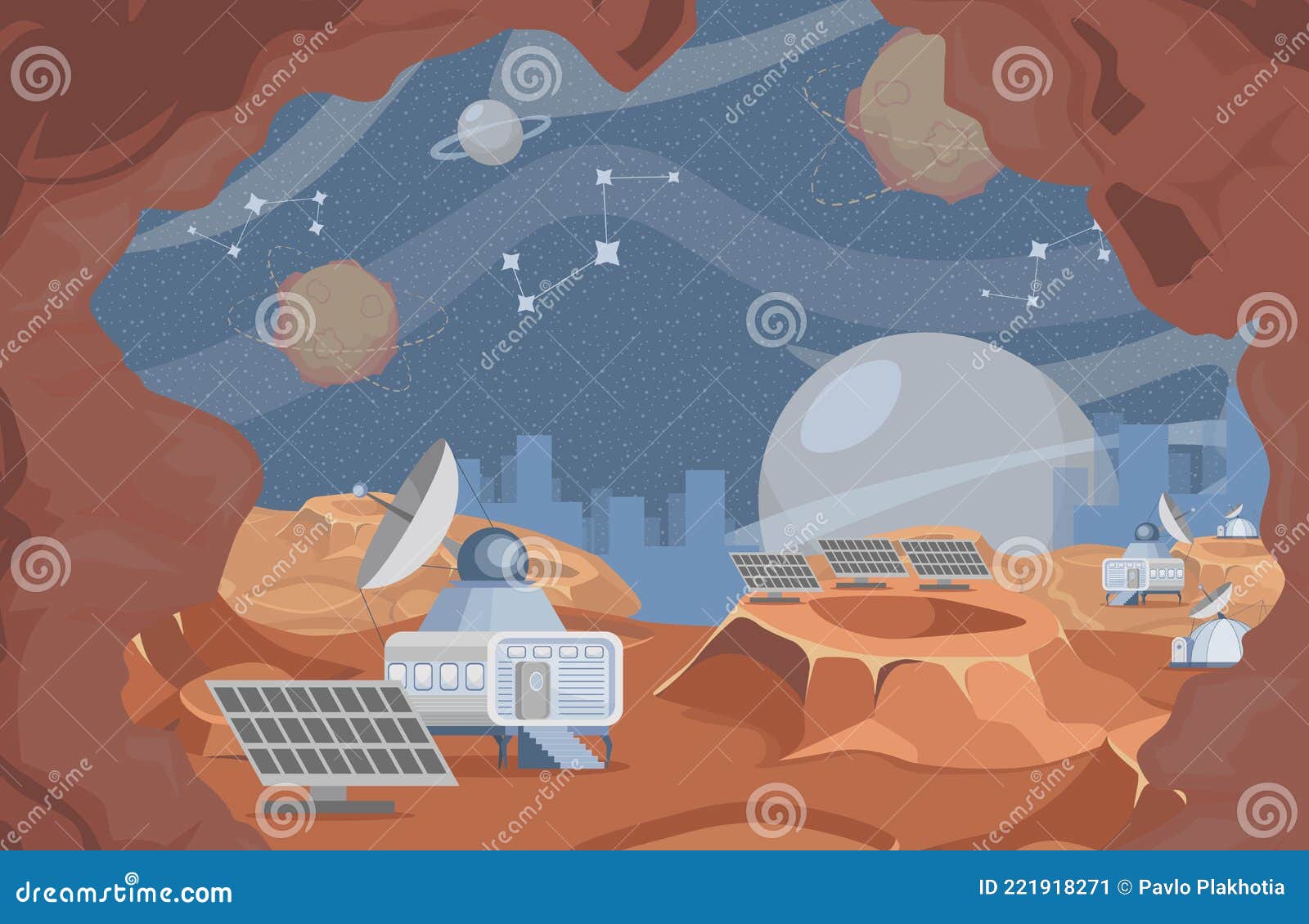 Space Exploration Vector Flat Illustration. Rover On Planet Surface ...
