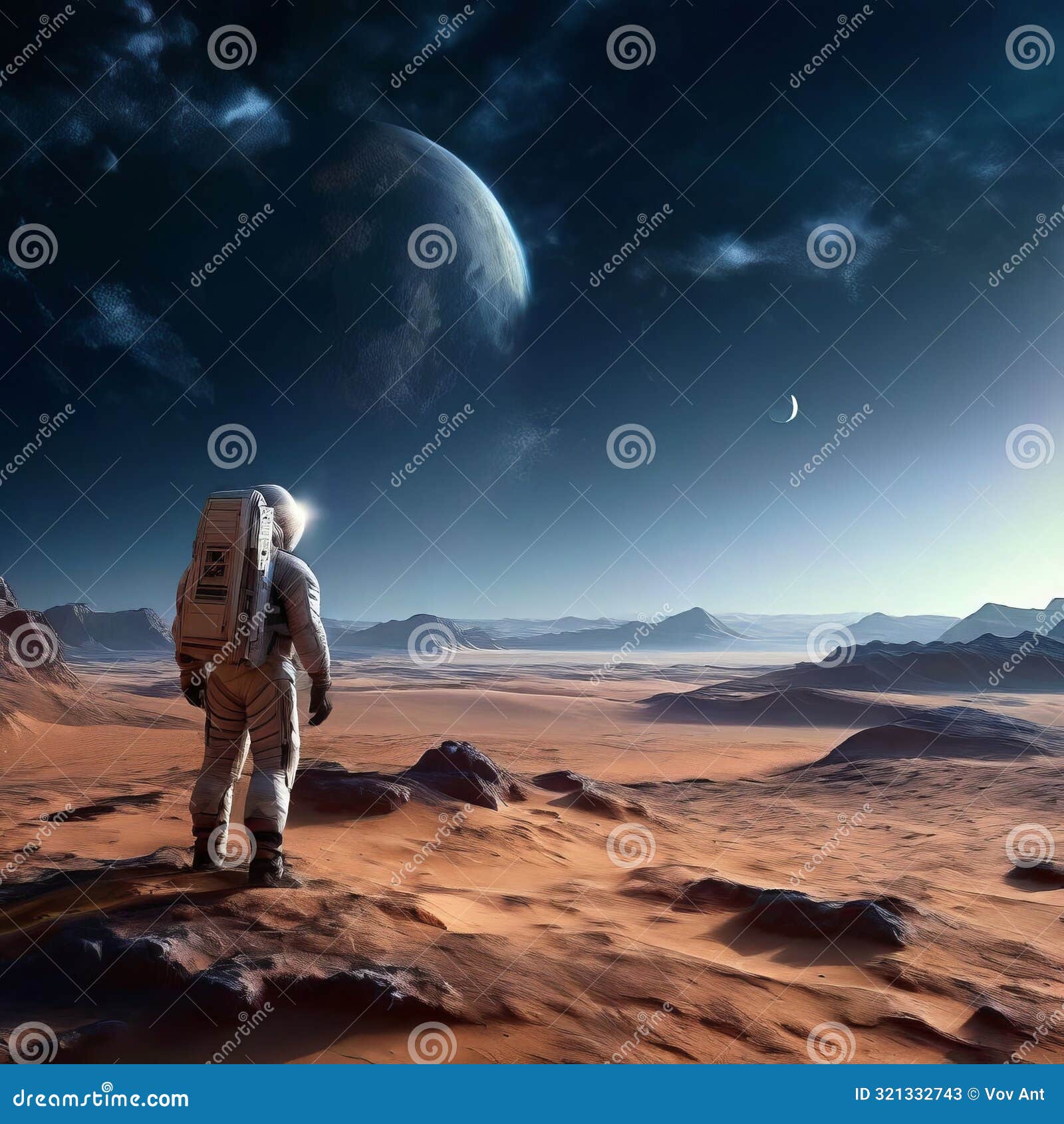 A Space Explorer Discovering a Hidden Alien Outpost on a Deser Stock ...