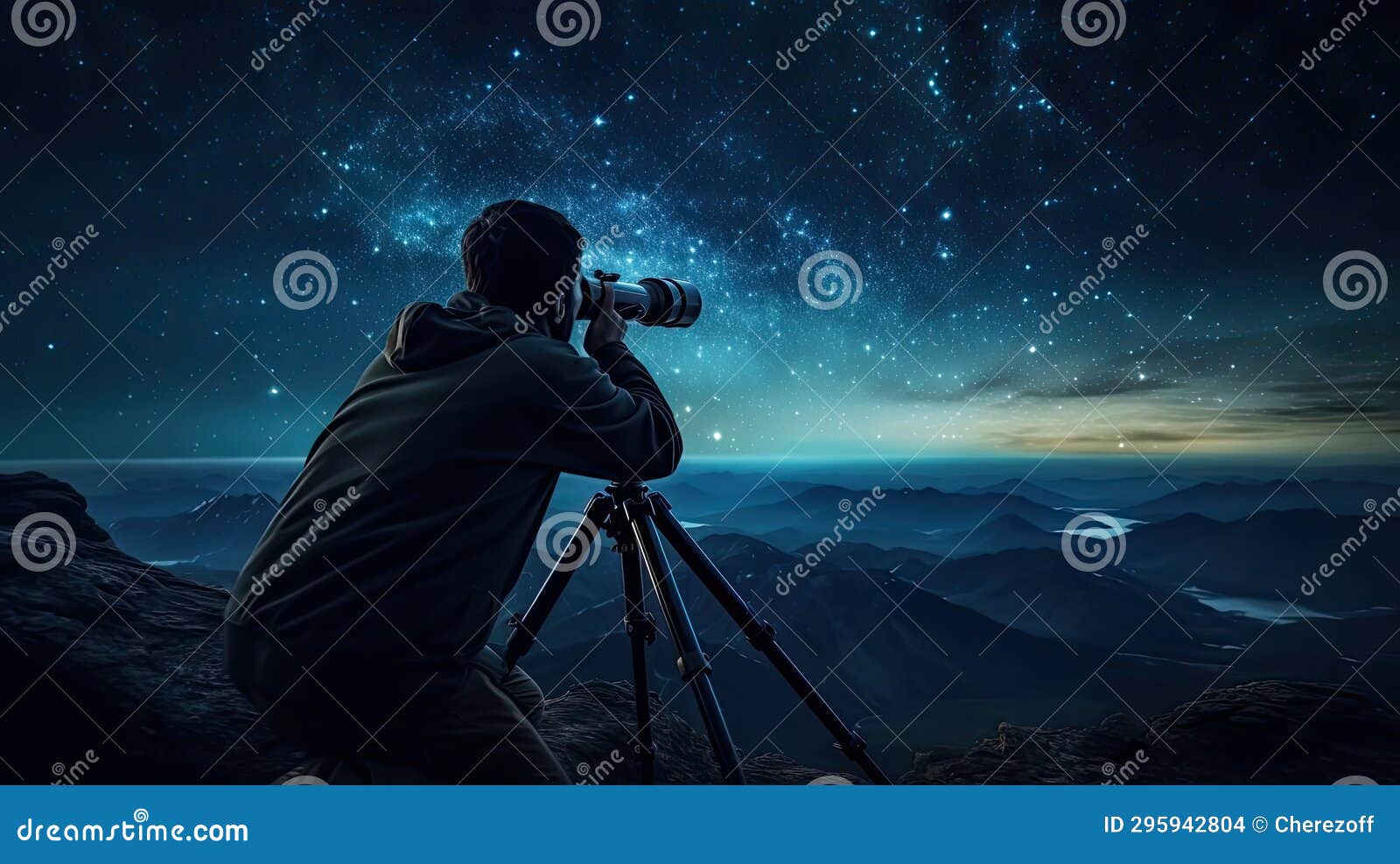 Space Explorer Looking through Telescope Stock Photo - Image of dark ...