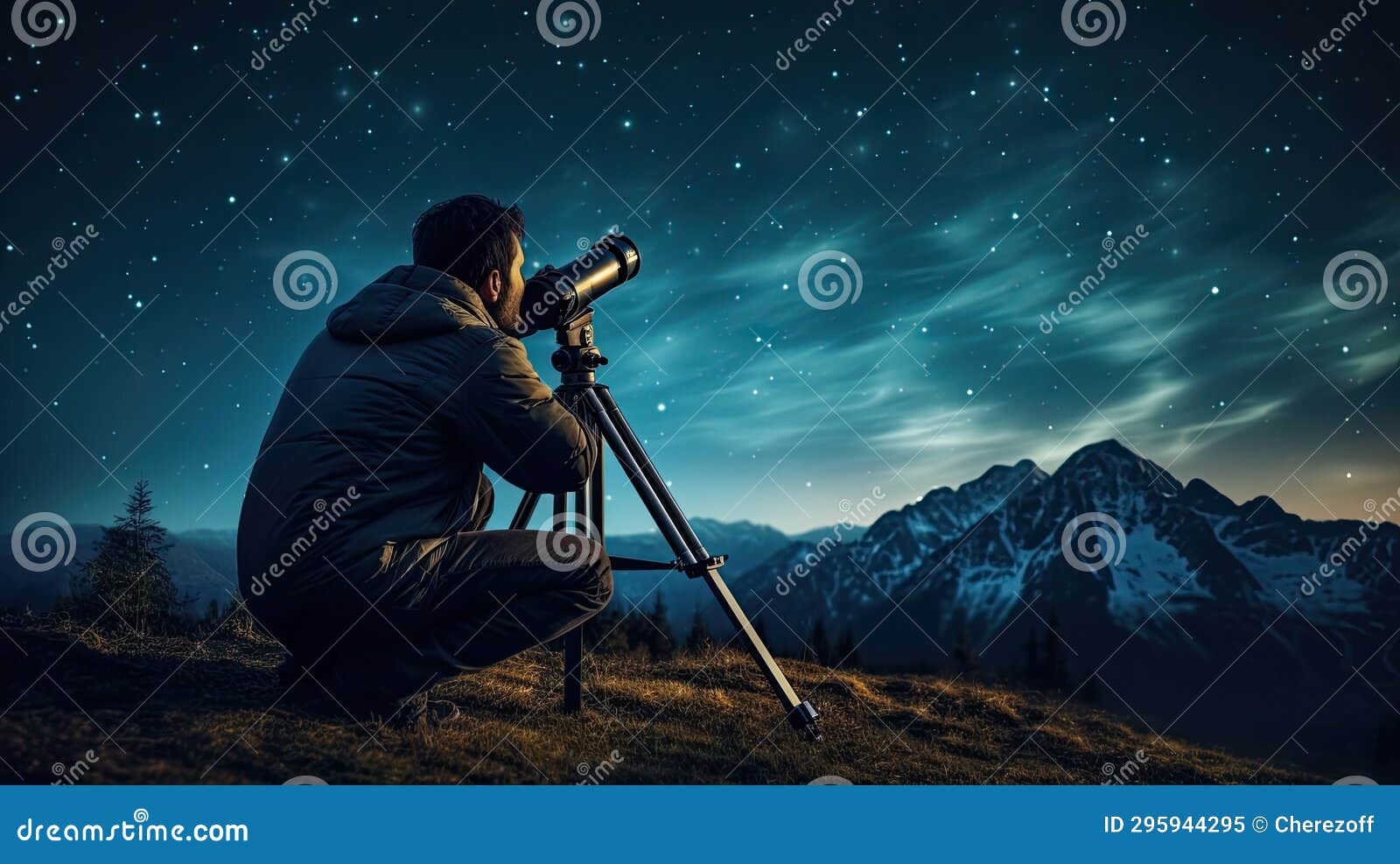 Space Explorer Looking through Telescope Stock Image - Image of ...