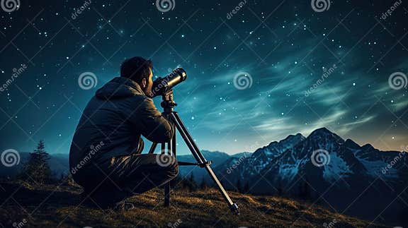 Space Explorer Looking through Telescope Stock Image - Image of ...