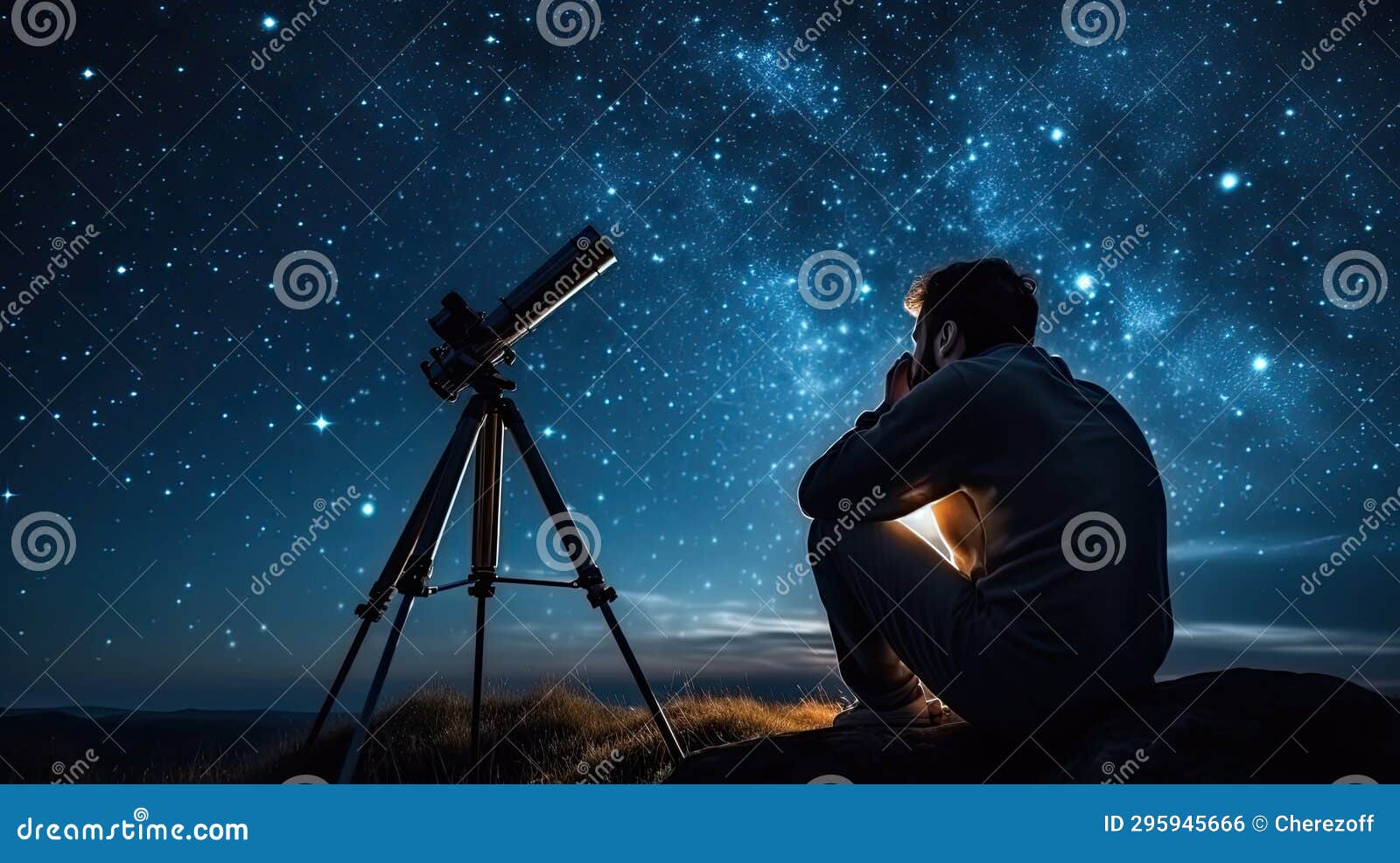 Space Explorer Looking through Telescope Stock Photo - Image of ...