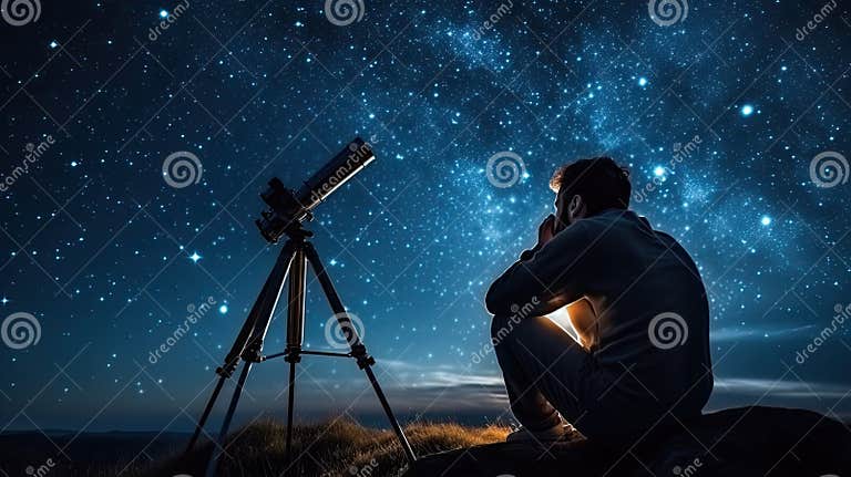 Space Explorer Looking through Telescope Stock Photo - Image of ...