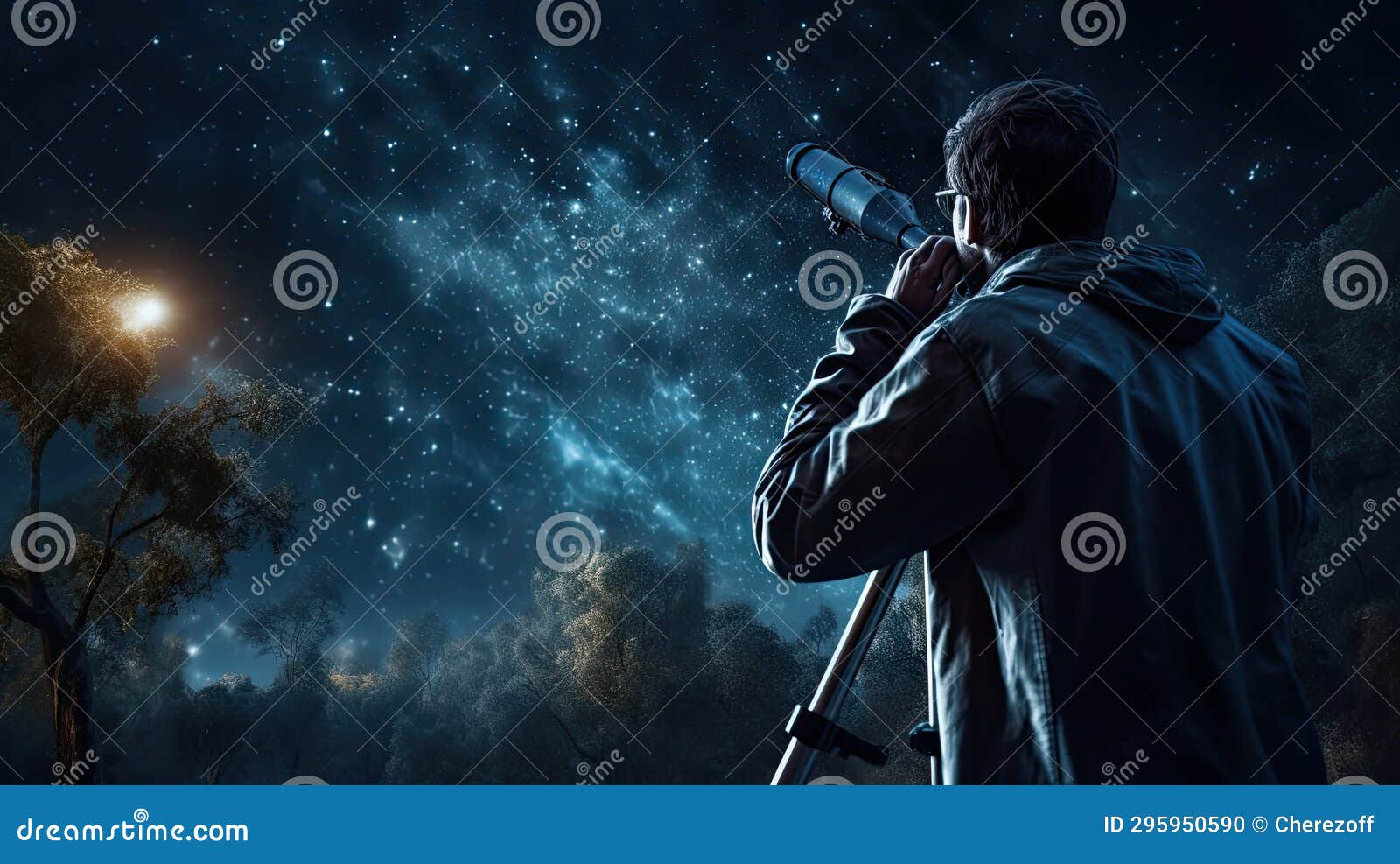 Space Explorer Looking through Telescope Stock Photo - Image of optics ...