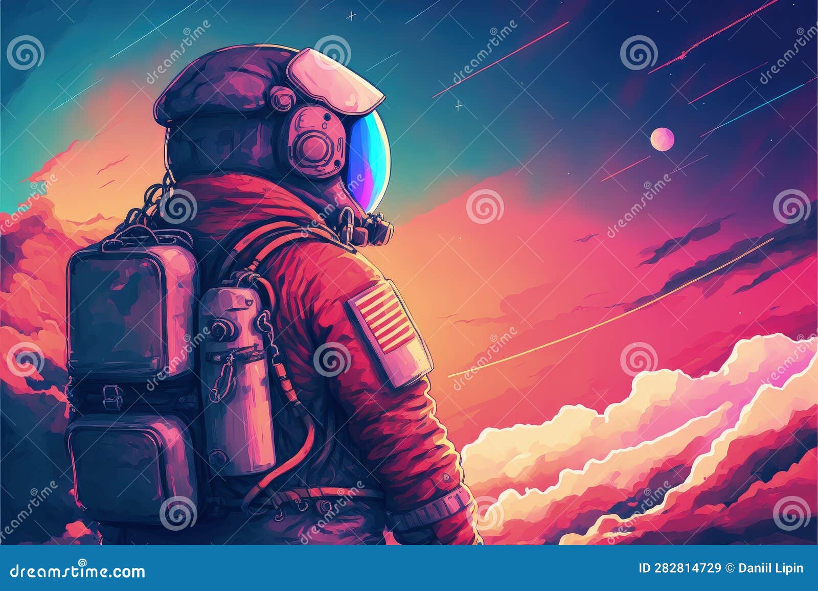 Space Explorer with a Technological Gadget Advancing Towards the ...
