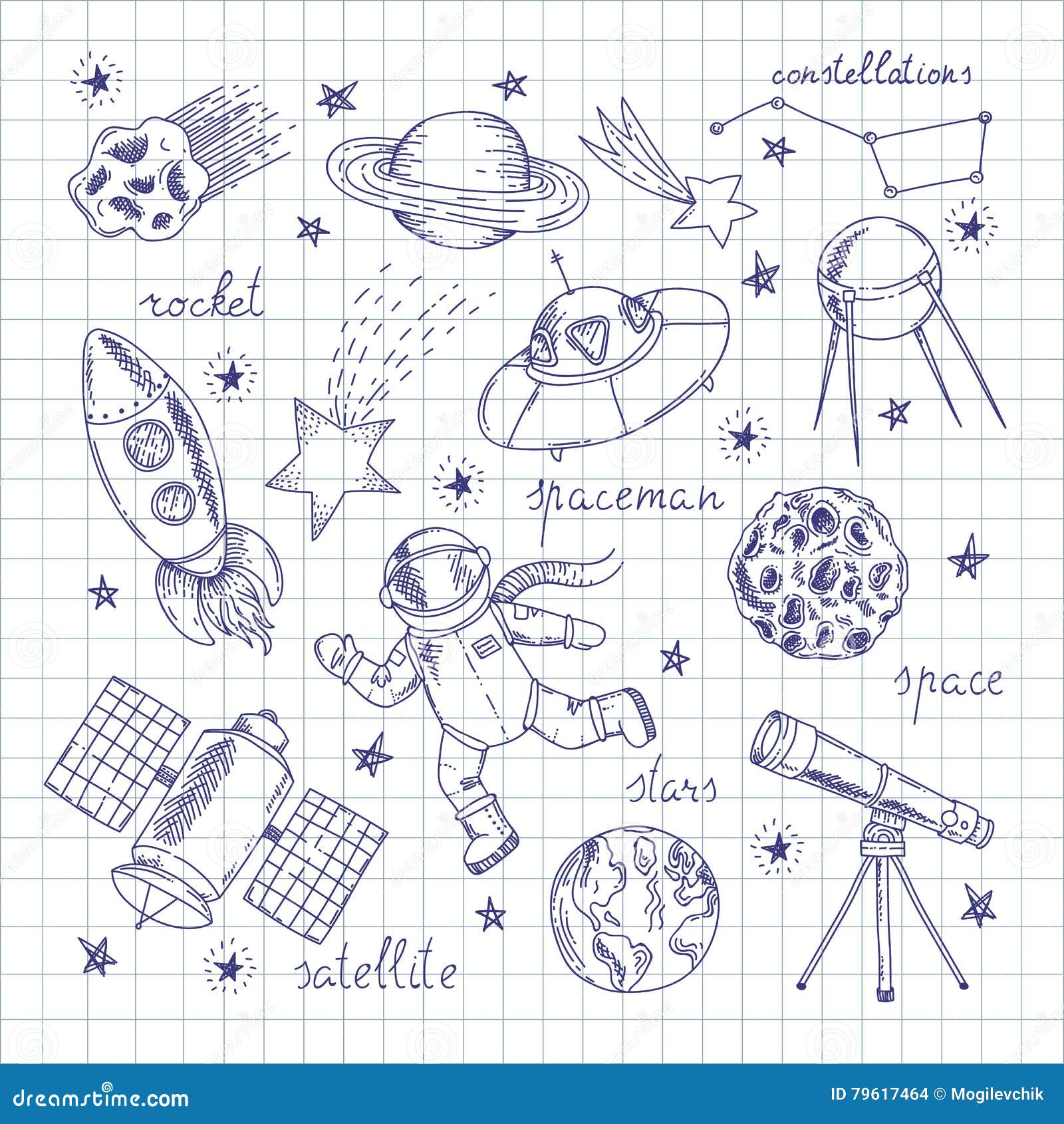 Space Explorers Doodles Set Stock Vector - Illustration of background ...