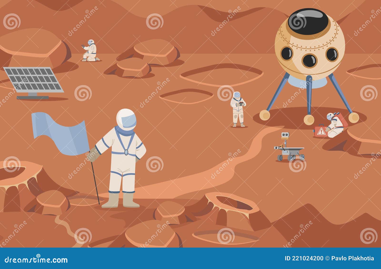 Mars Explorers Wanted Hand Drawn Comic Style Cartoon Banner. Space ...