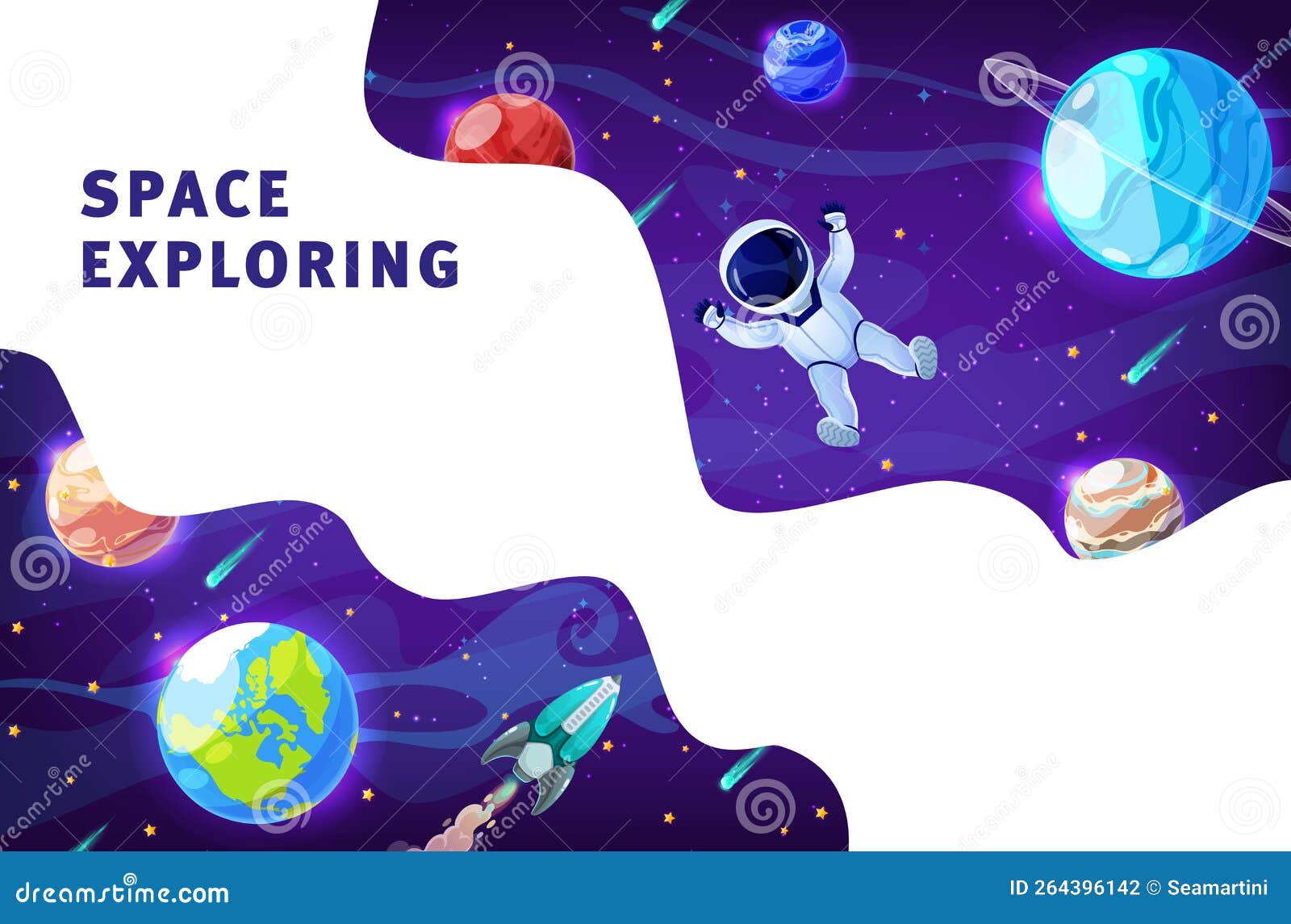 Space Exploring Cartoon Astronaut in Outer Space Stock Vector ...