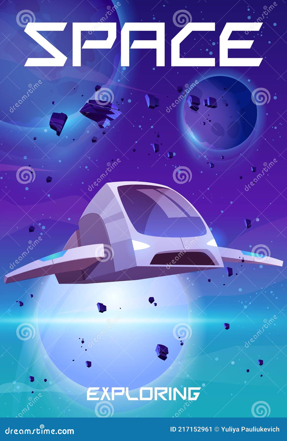 Space Exploring Cartoon Poster. Rocket in Galaxy Stock Vector ...