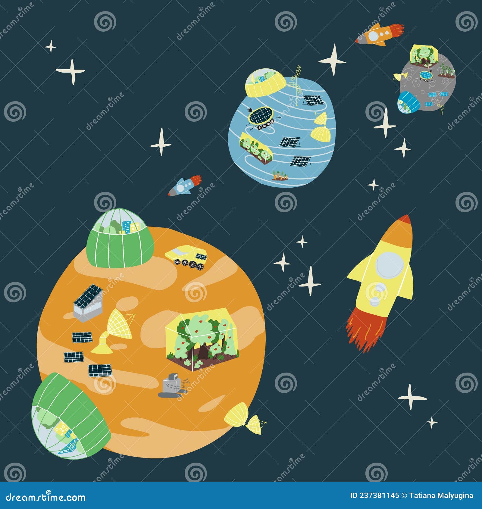 Space Exploring and Colonization Planets. Stock Vector - Illustration ...
