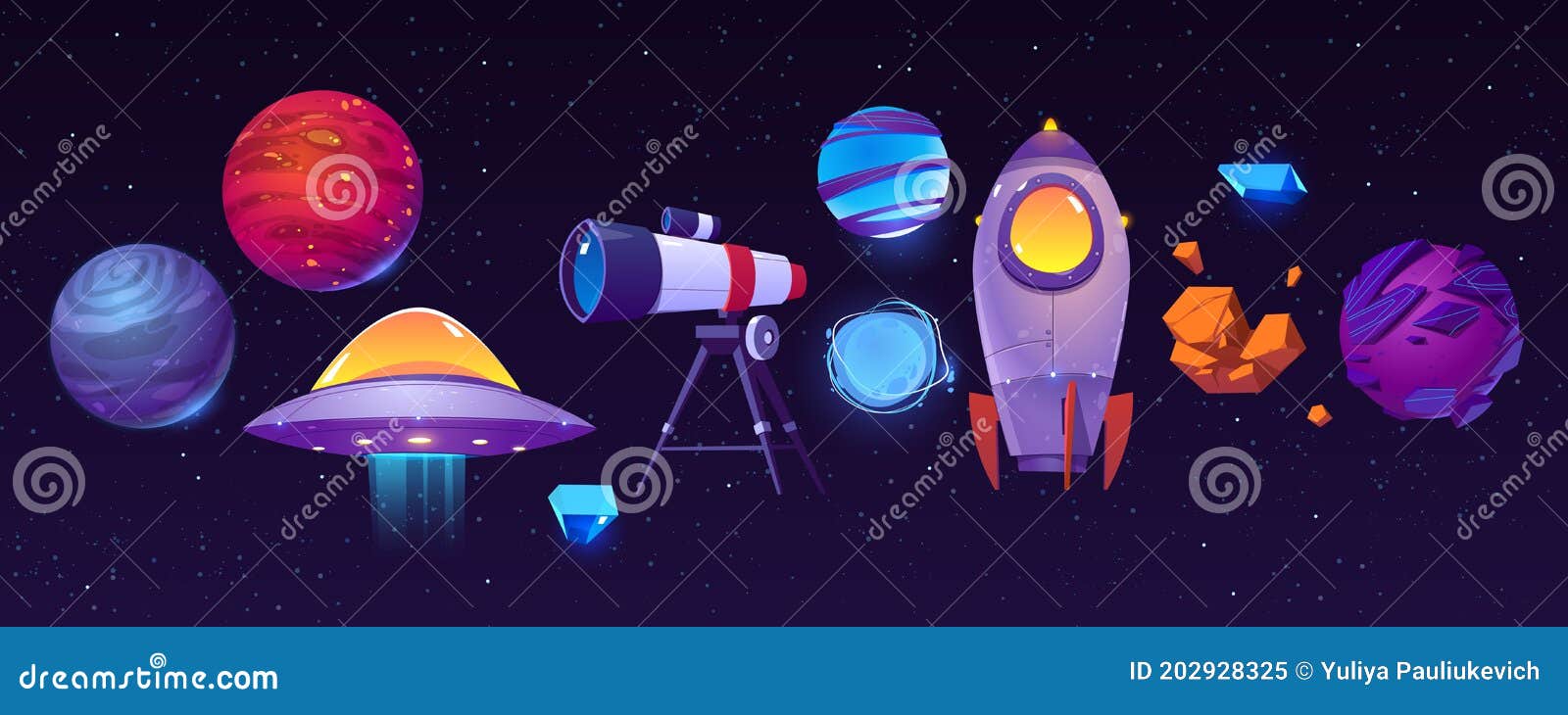 Space Exploring Banners Set With Alien Landscape Vector Illustration ...