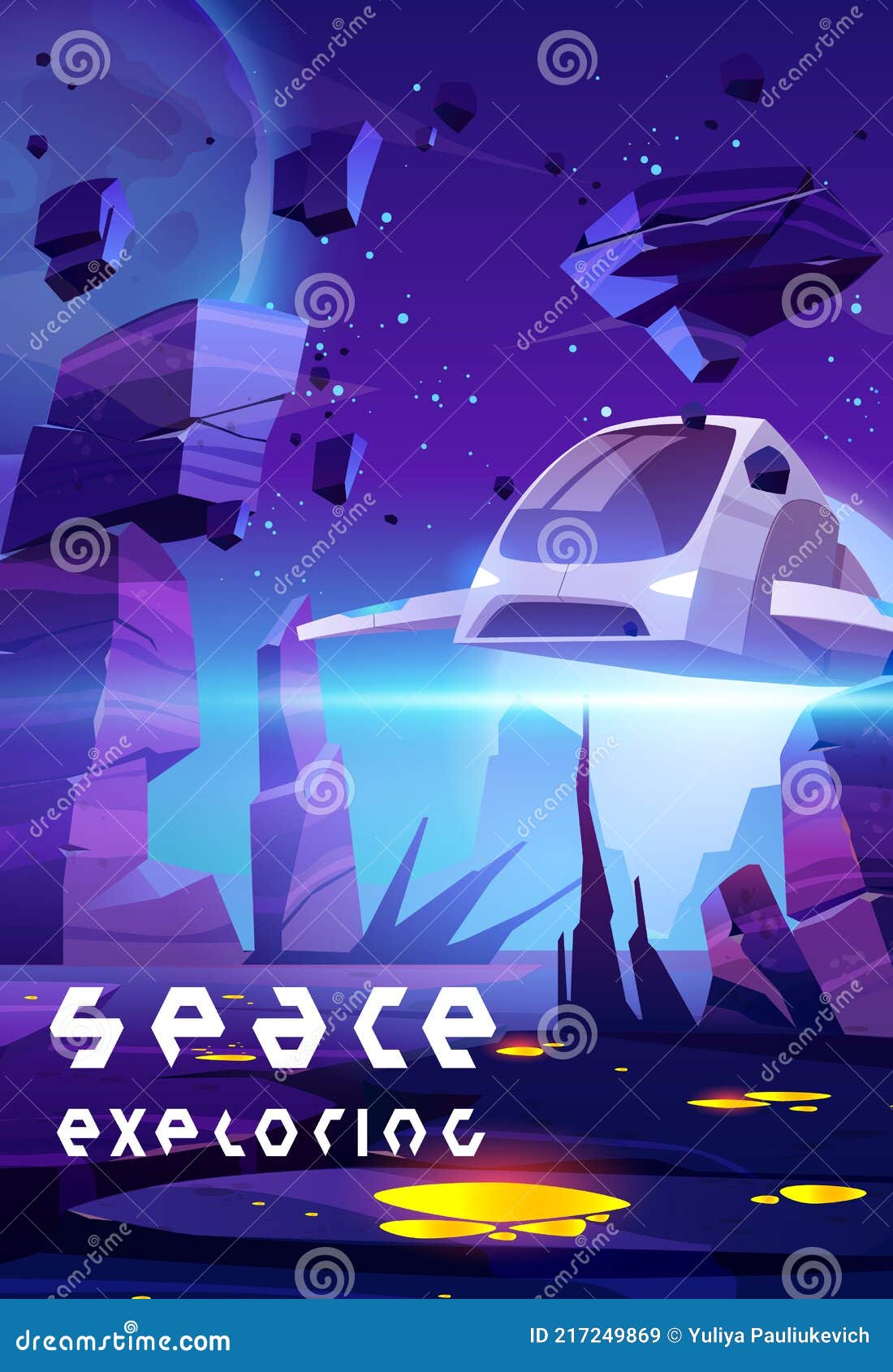 Space Exploring Banners Set With Alien Landscape Vector Illustration ...