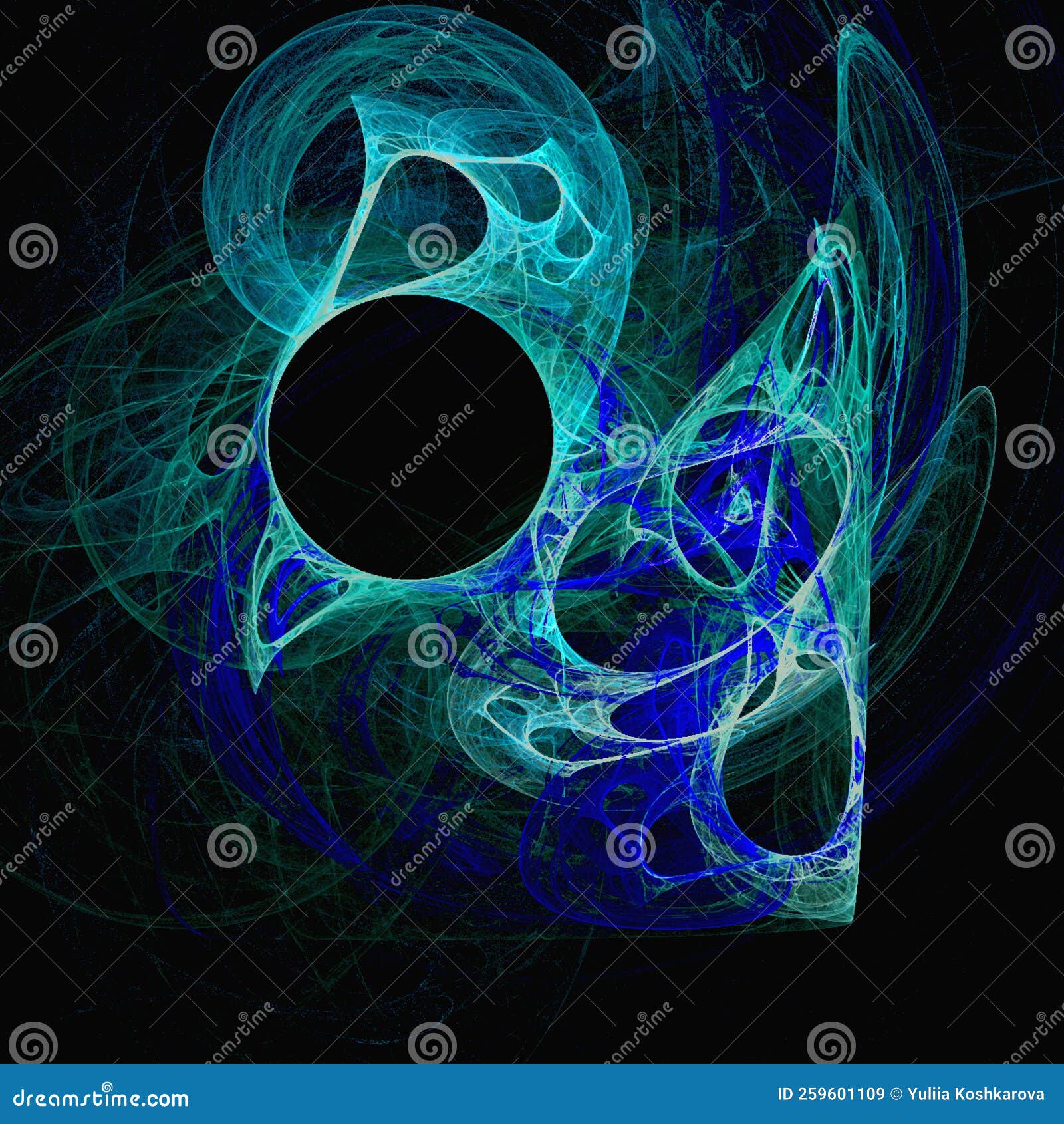 Space Fantasy Illustration of Blue Planetary System on Dark Space ...