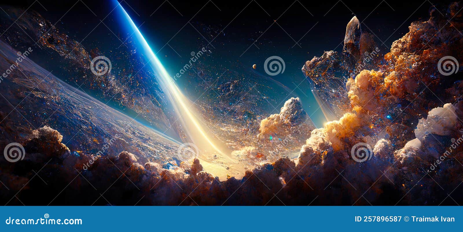 Space Fantasy Landscape with Stars and Nebulae in Deep Space Universe Stock Illustration ...