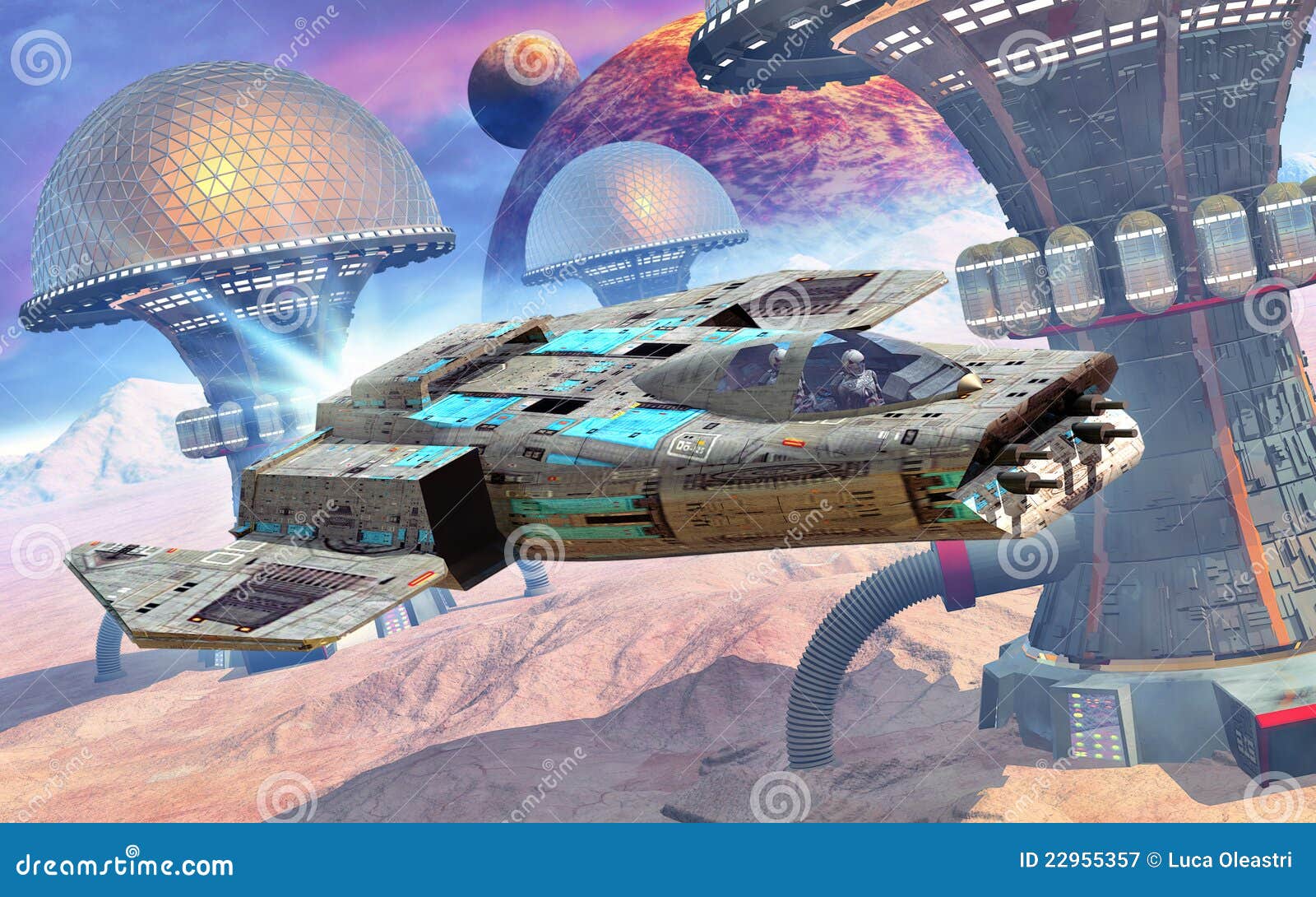 Space Fighter and Alien Planet Stock Illustration - Illustration of ...