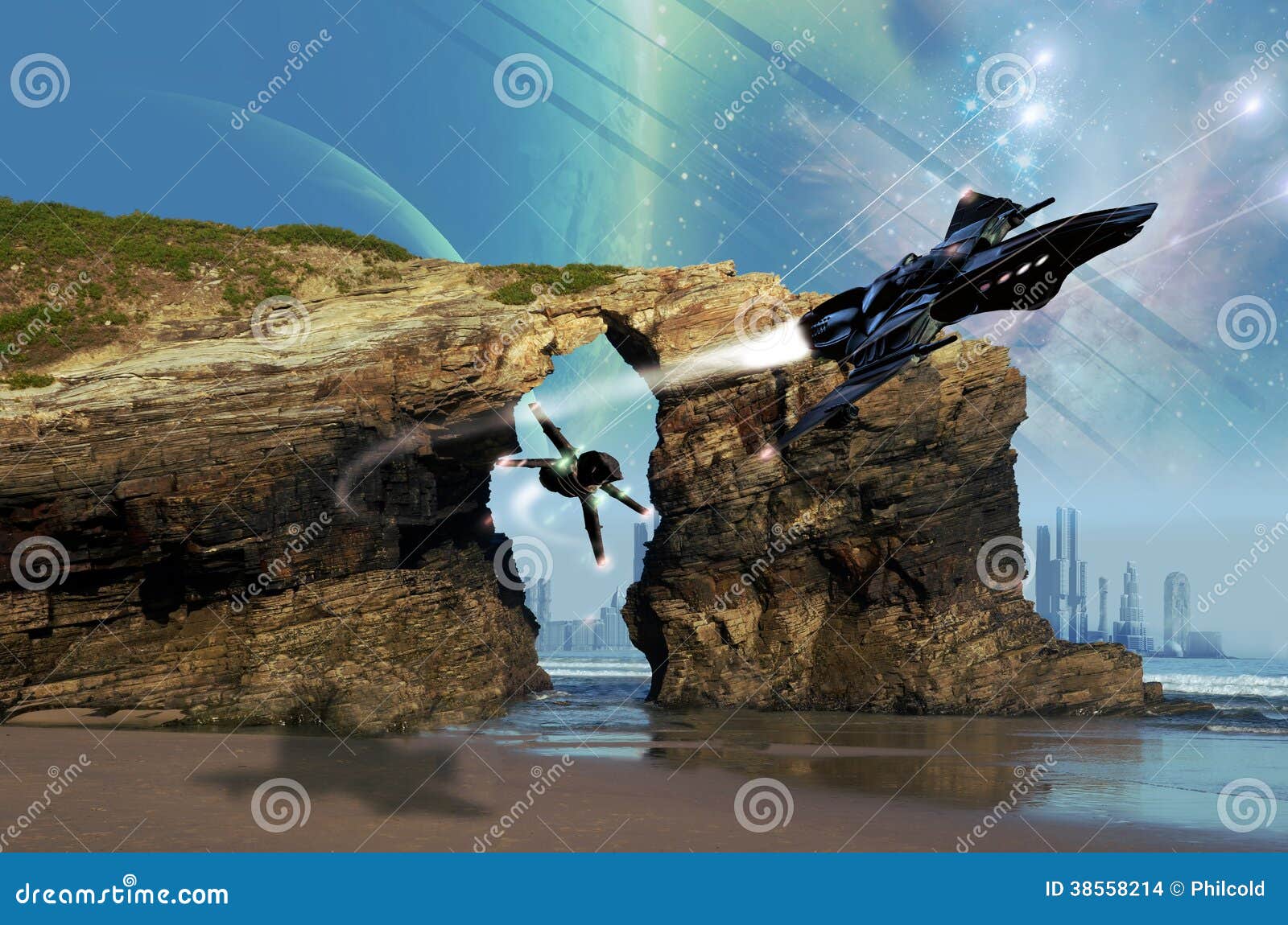 Space fighters pursuit stock illustration. Illustration of flying ...