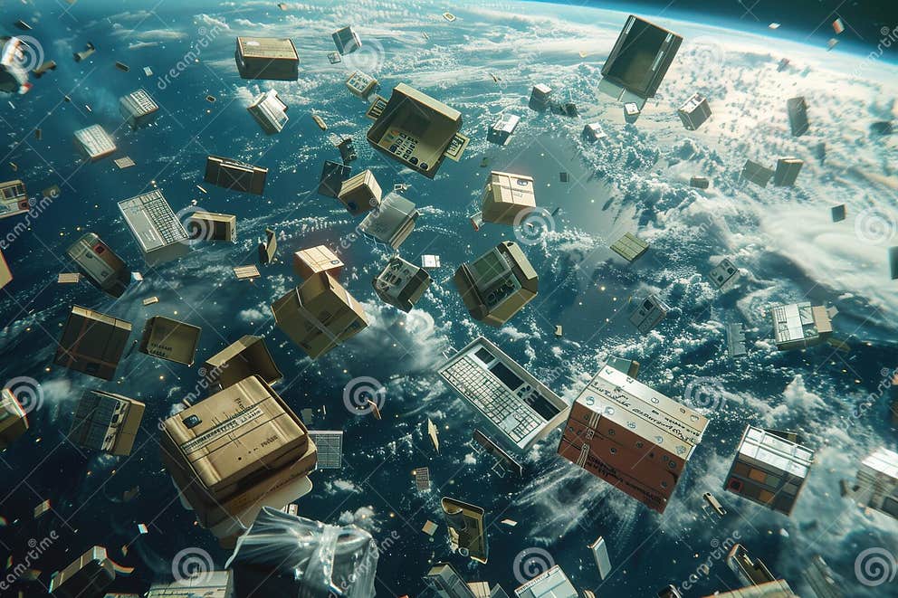 A Space Filled with Many Boxes Floating in the Air Stock Image - Image ...