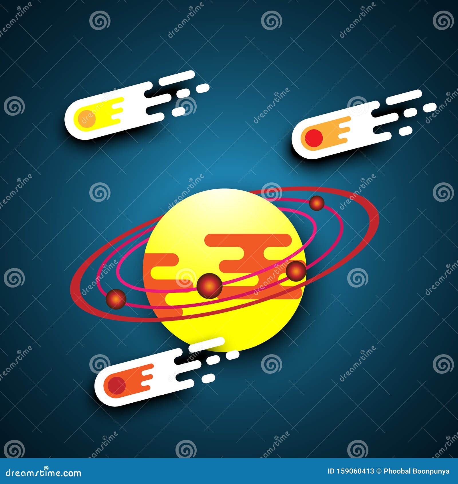 Space Flat Background with Planets Saturn and Comet. Perfect for ...