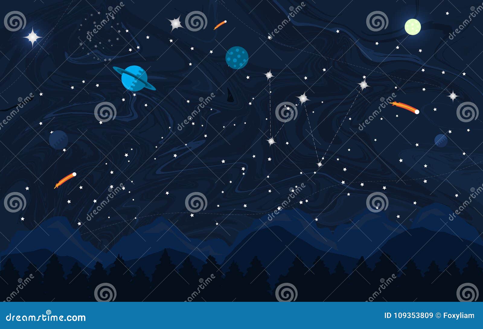 Space Flat Background with Planets and Stars Stock Vector ...