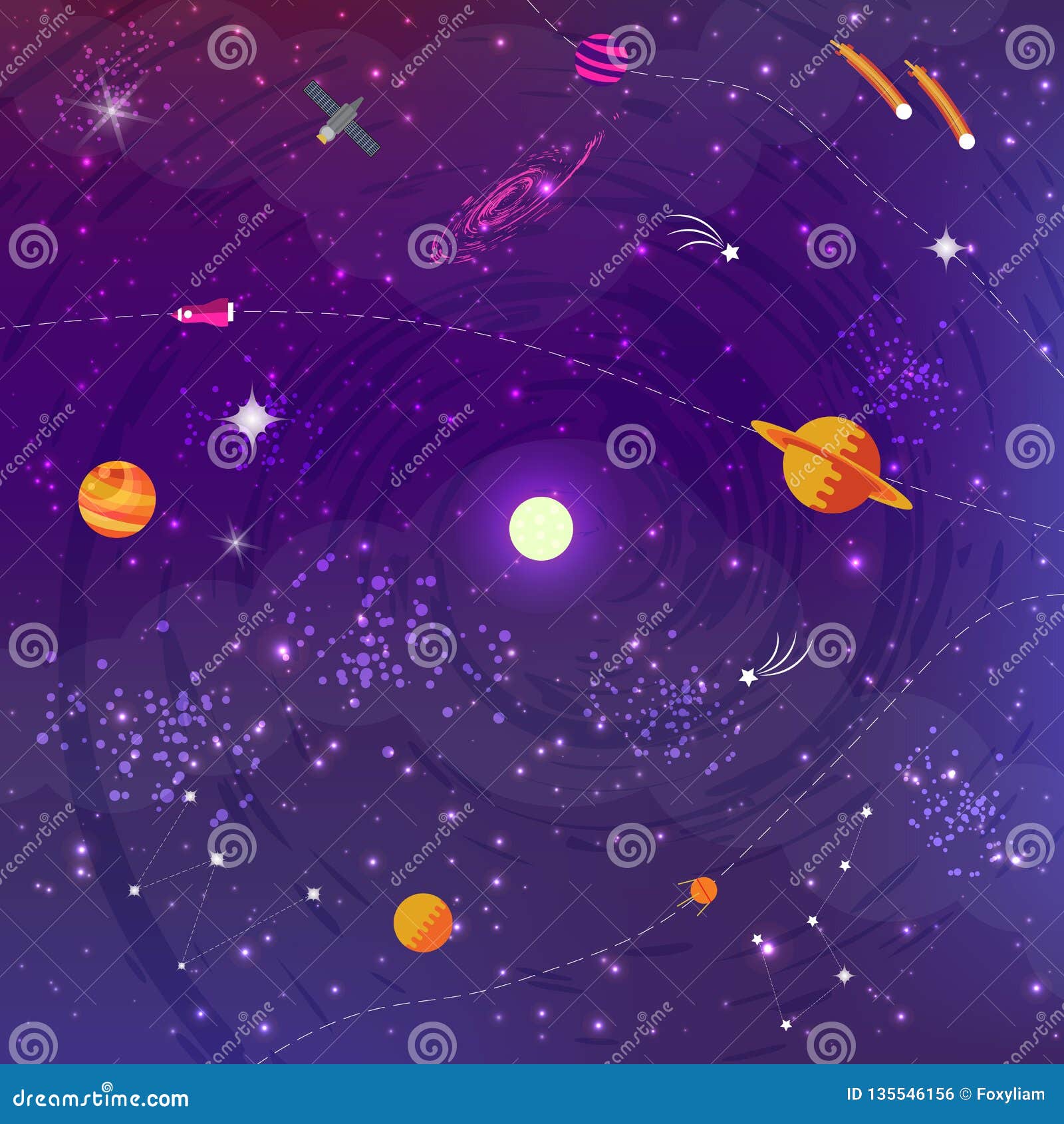 Space Flat Background with Planets and Stars Stock Vector ...