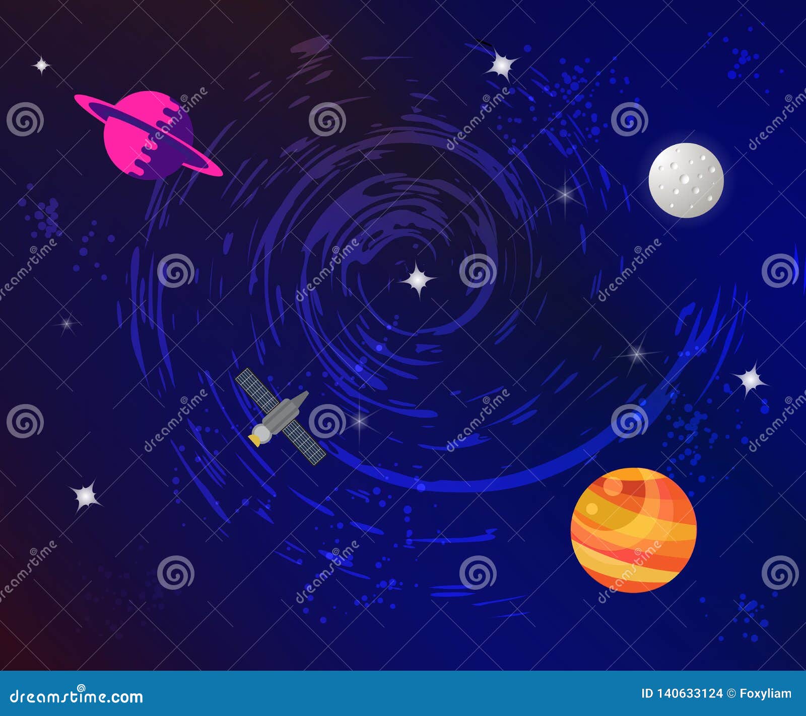 Space Flat Background with Planets and Stars Stock Vector ...
