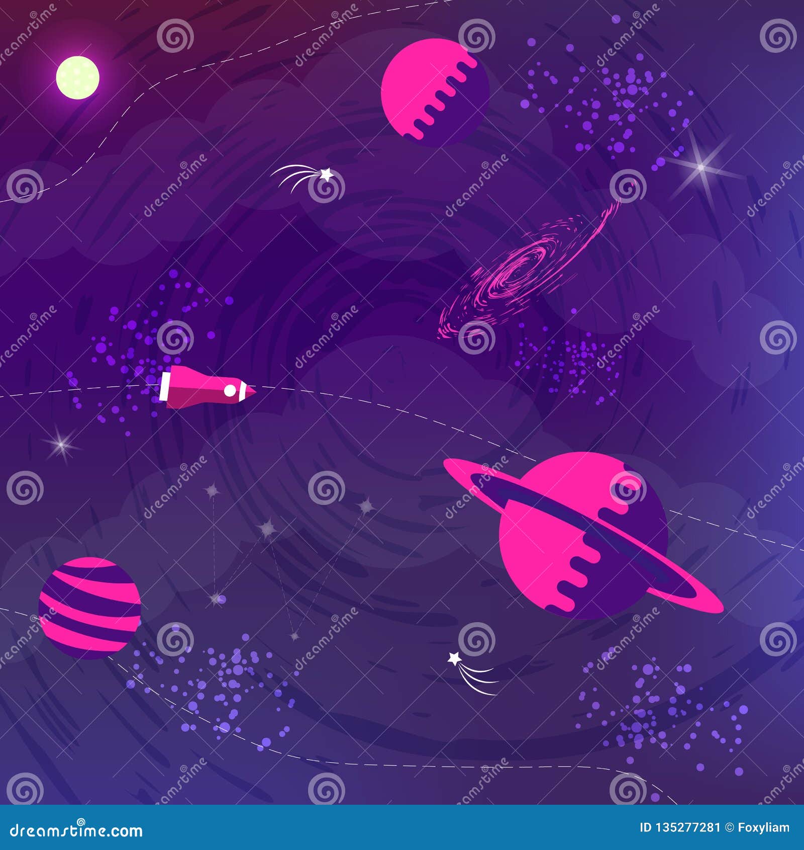 Space Flat Background with Planets and Stars Stock Vector ...