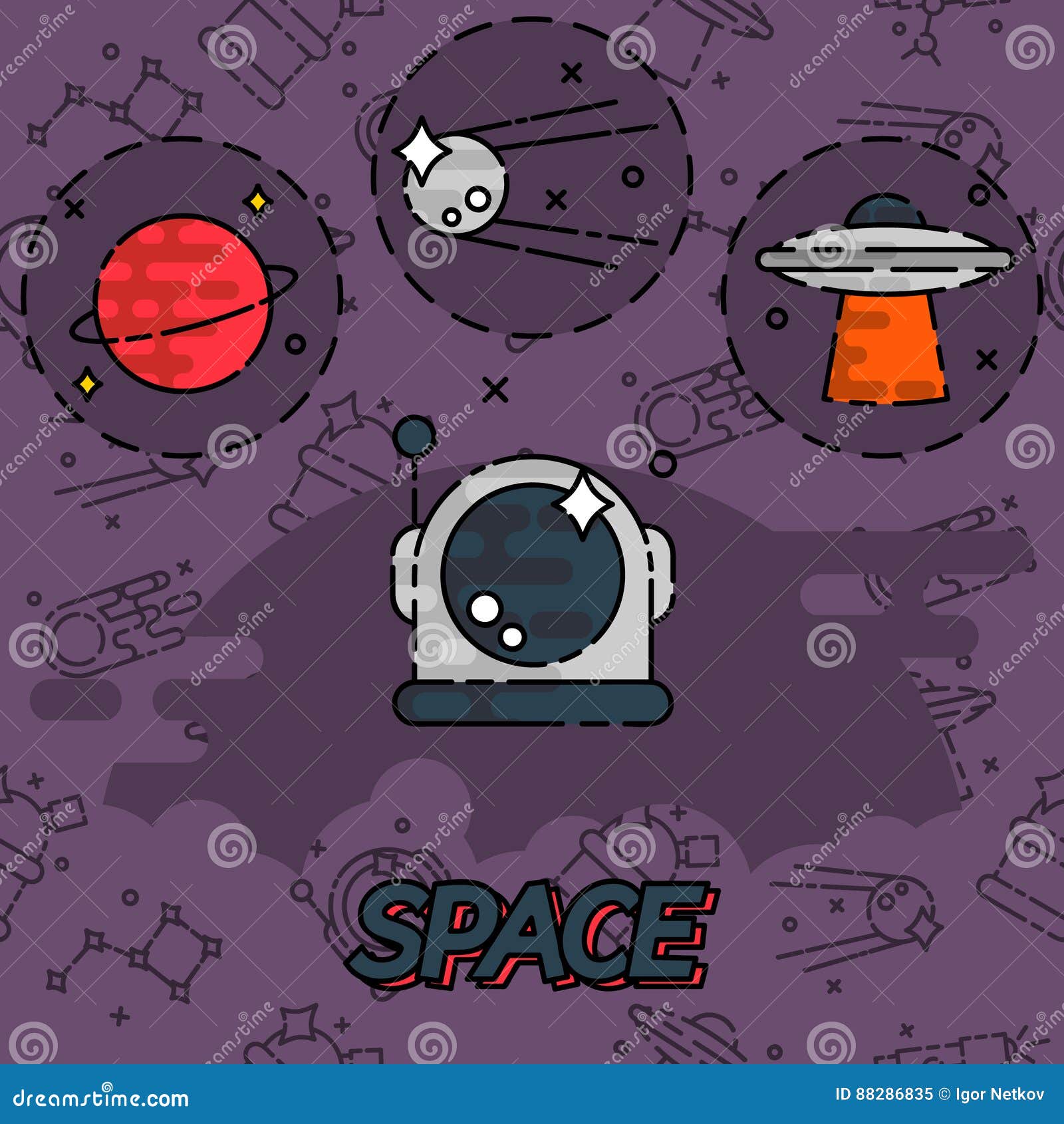 Space flat concept icons stock vector. Illustration of planet - 88286835
