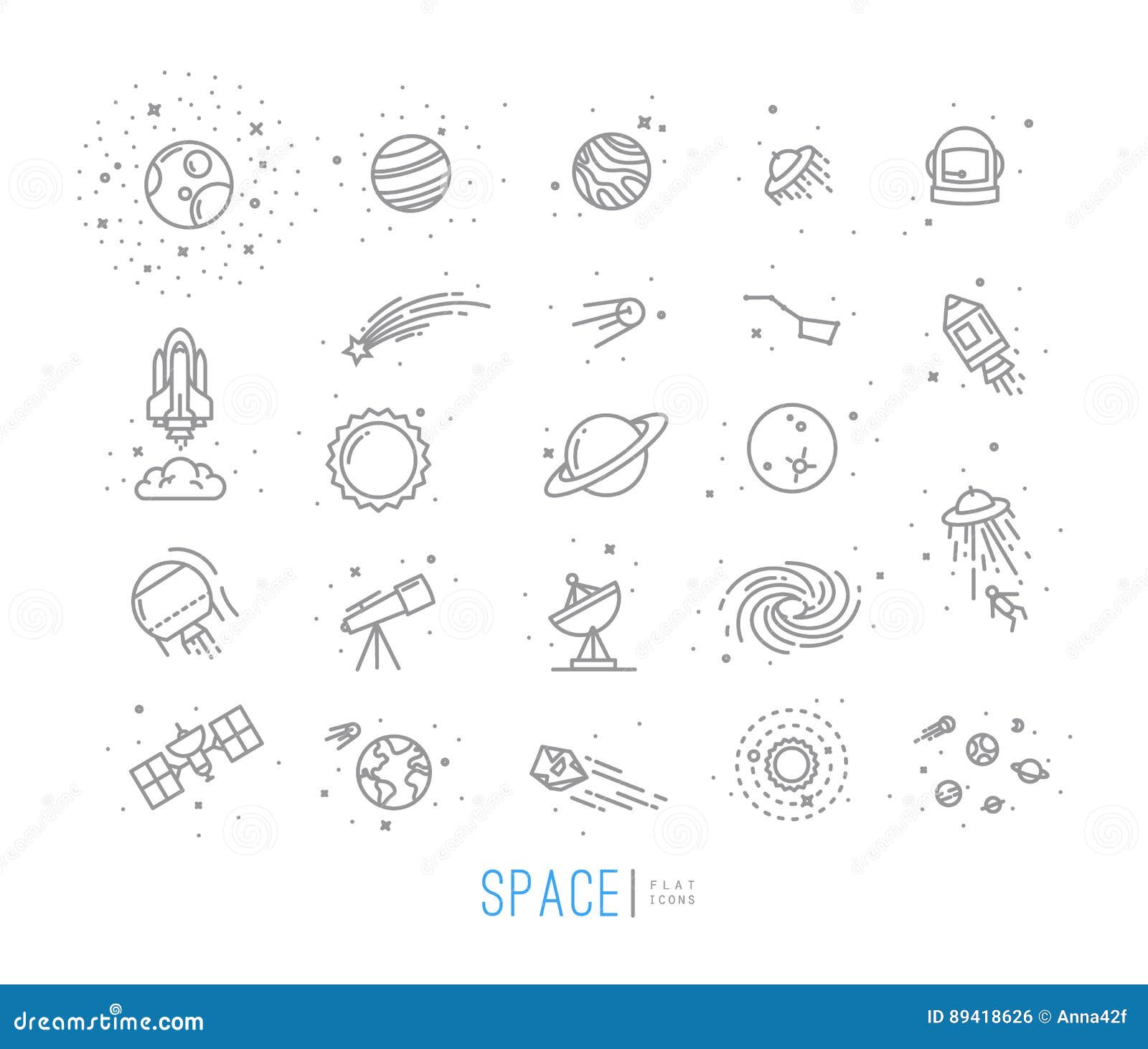 Space flat icons stock vector. Illustration of galaxy - 89418626