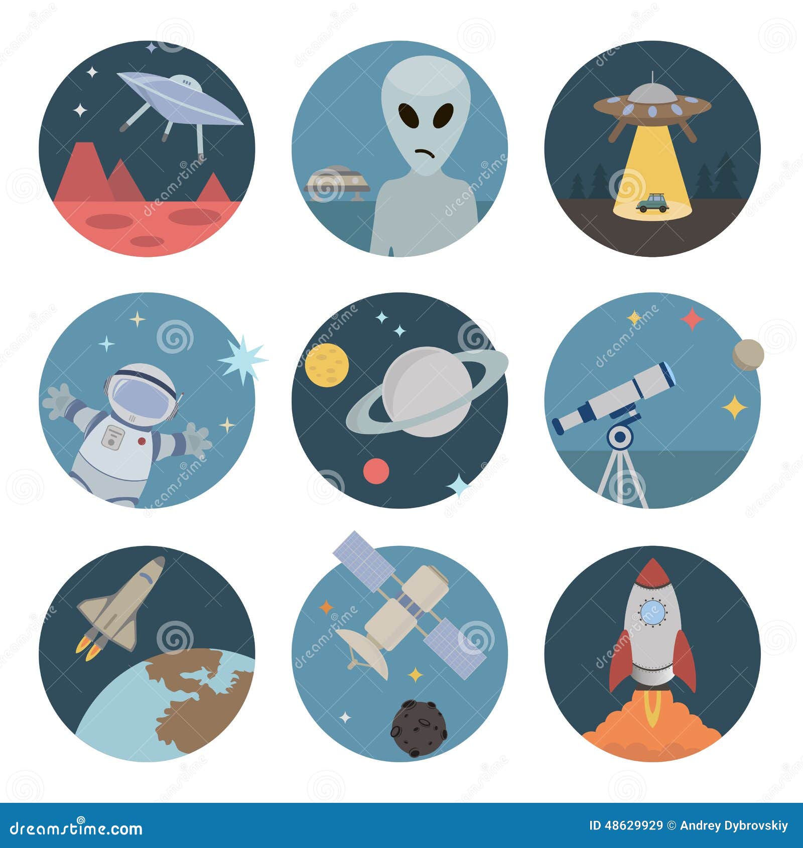 Space flat icons stock vector. Illustration of long, cosmonaut - 48629929