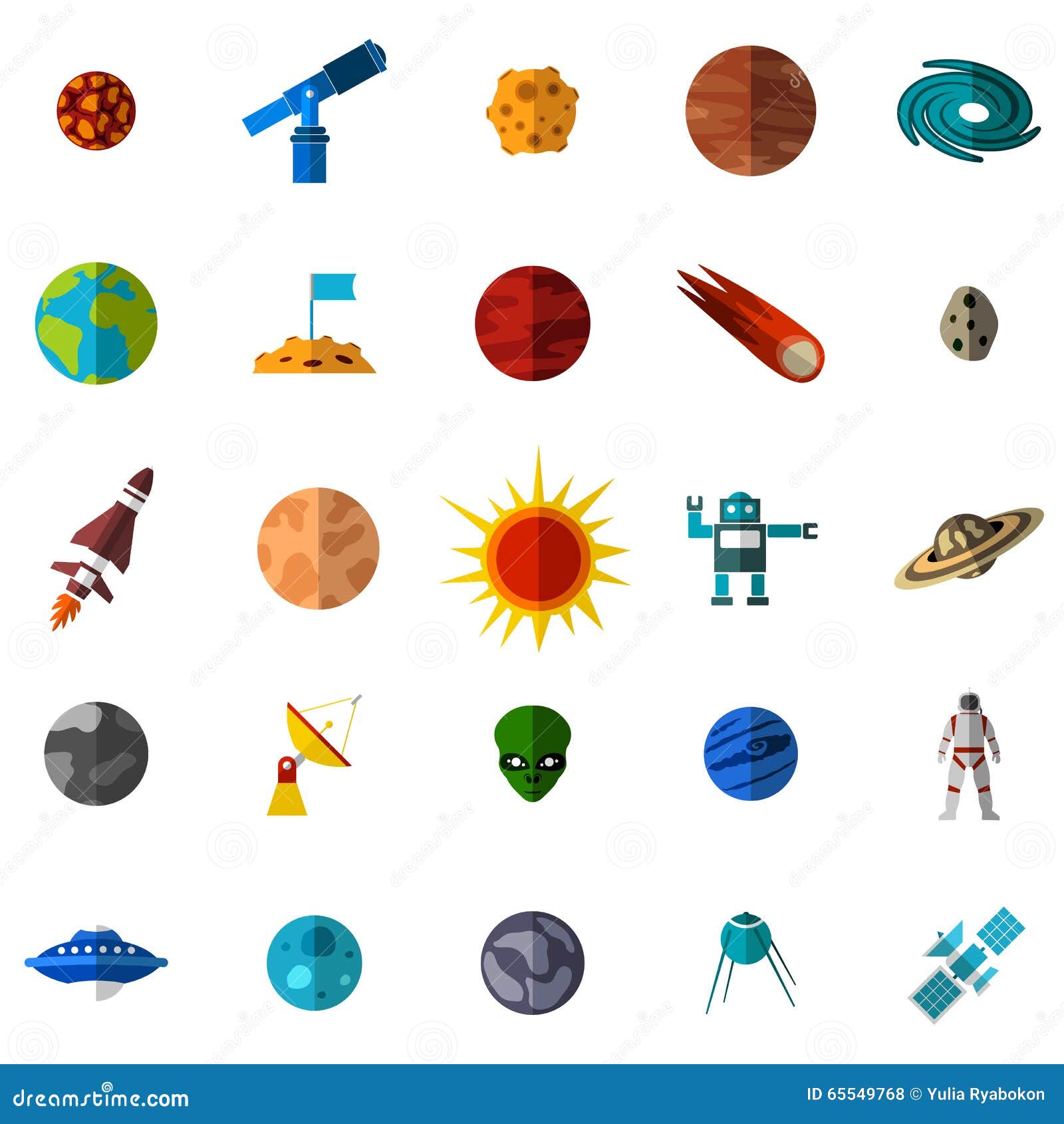 Space flat icons set stock vector. Illustration of astronomy - 65549768