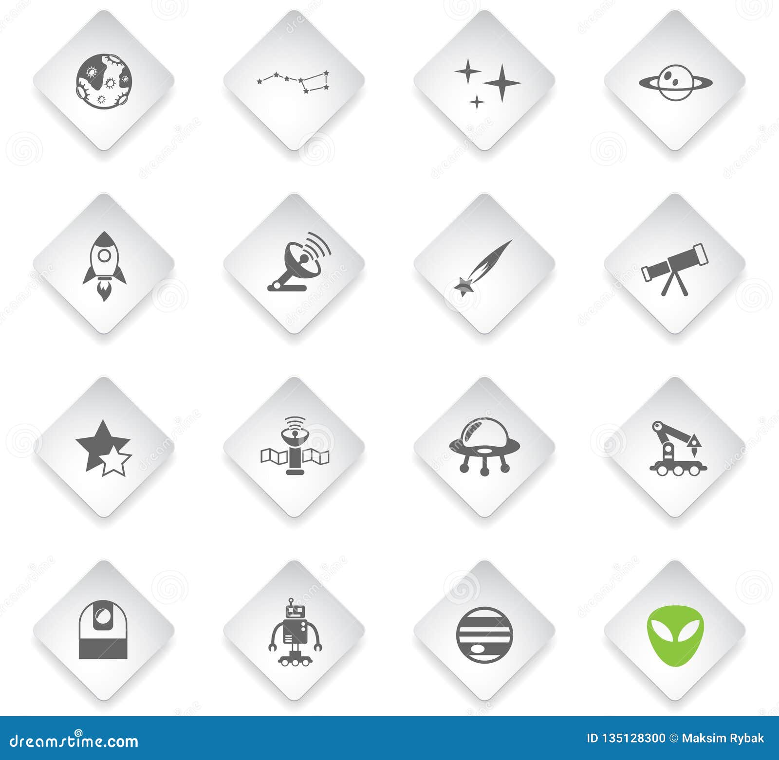 Space icon set stock vector. Illustration of robot, icon - 135128300