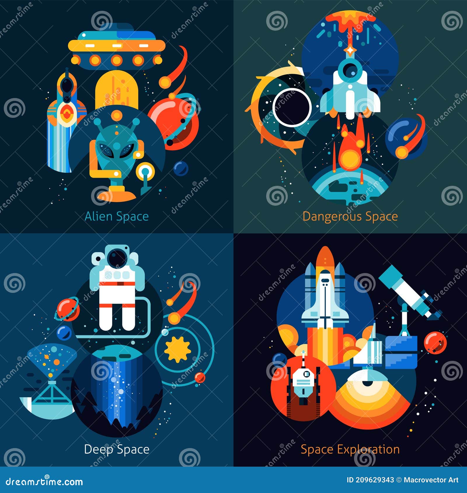 Space Flat Set stock vector. Illustration of elements - 209629343