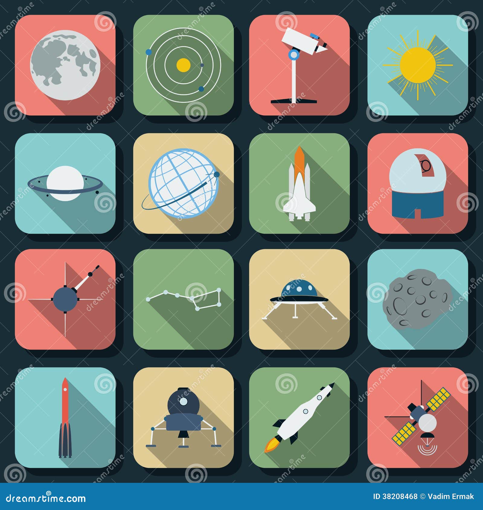 Space flat vector icons stock illustration. Illustration of orbit ...