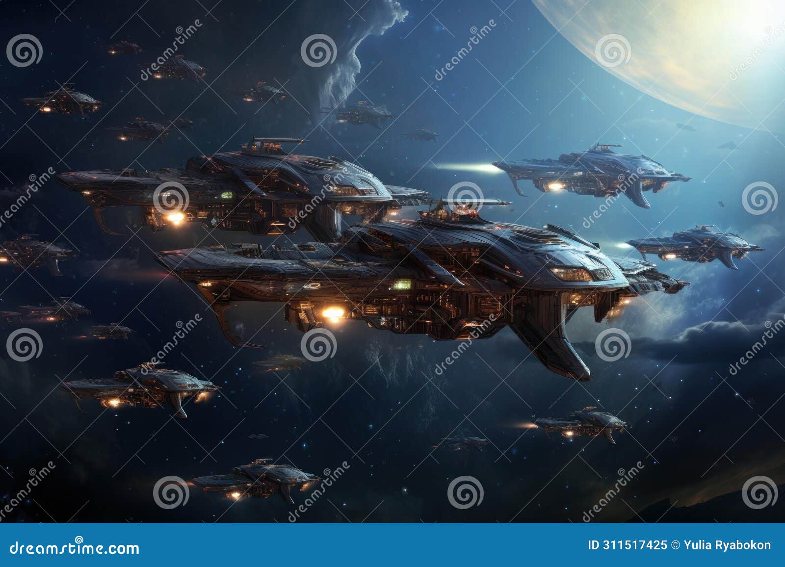 Space fleet. Generate Ai stock image. Image of render - 311517425