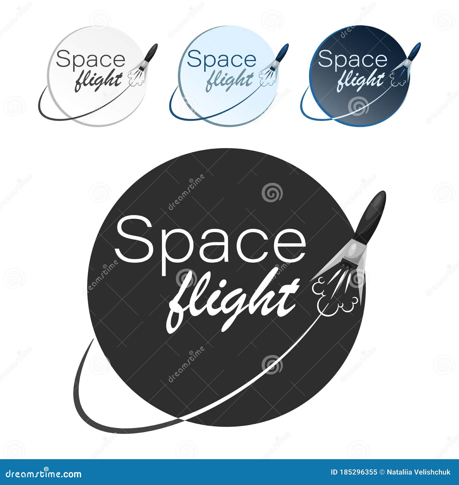 Space Flight. Vector Flying Spacecraft Launch, Aviation. Emblem Stock ...