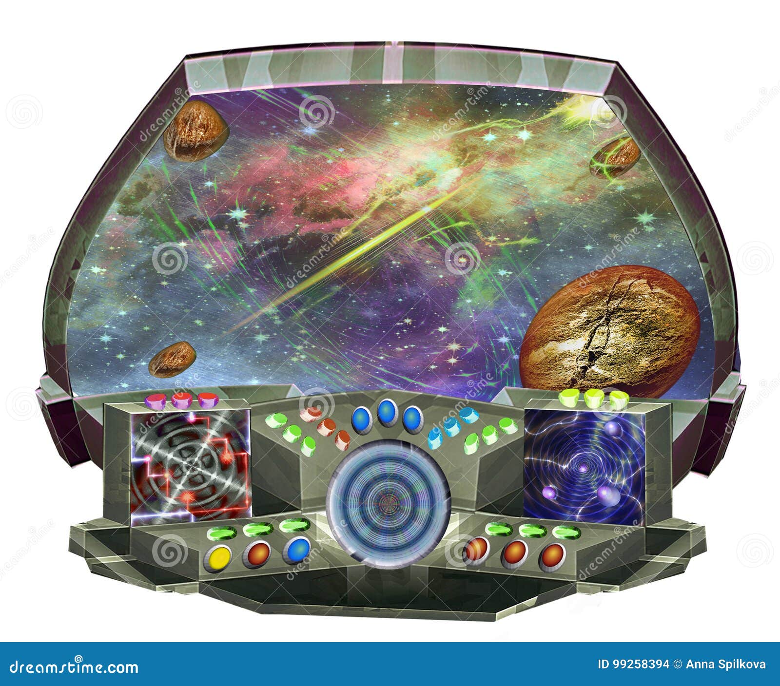 Space Flight Simulator with Control Panels and Screen Stock ...