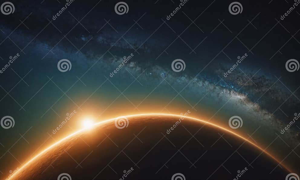 Space, in the Foreground, a Planet Illuminated by Light Stock ...