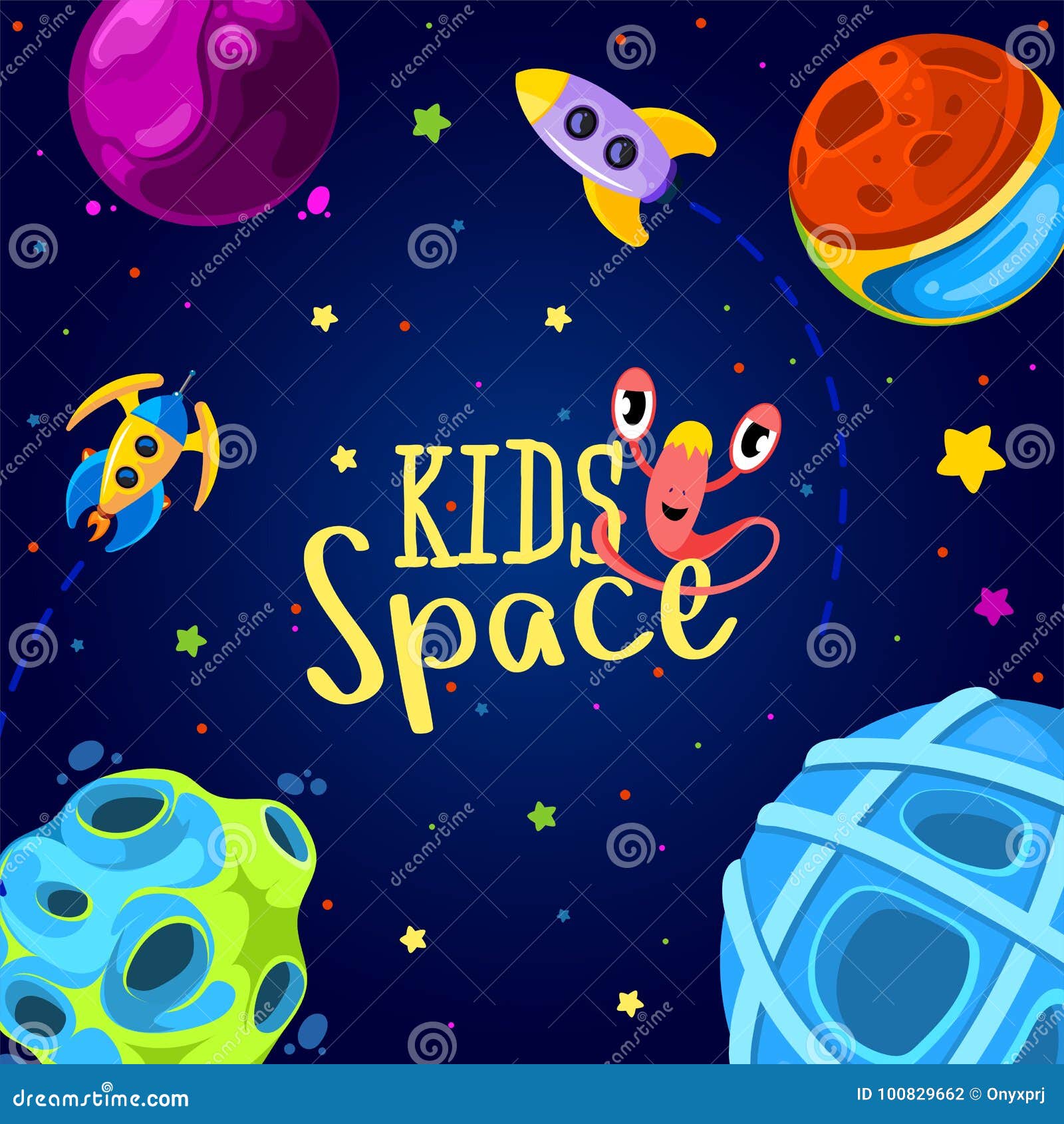 Space Frame Design. Vector Illustration. Kids Background In Cartoon ...