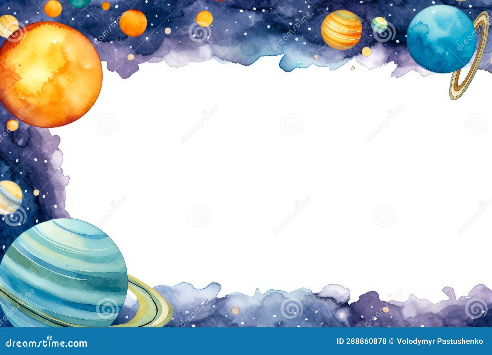 Space Frame with Planets and Stars on White Background. Generative AI ...