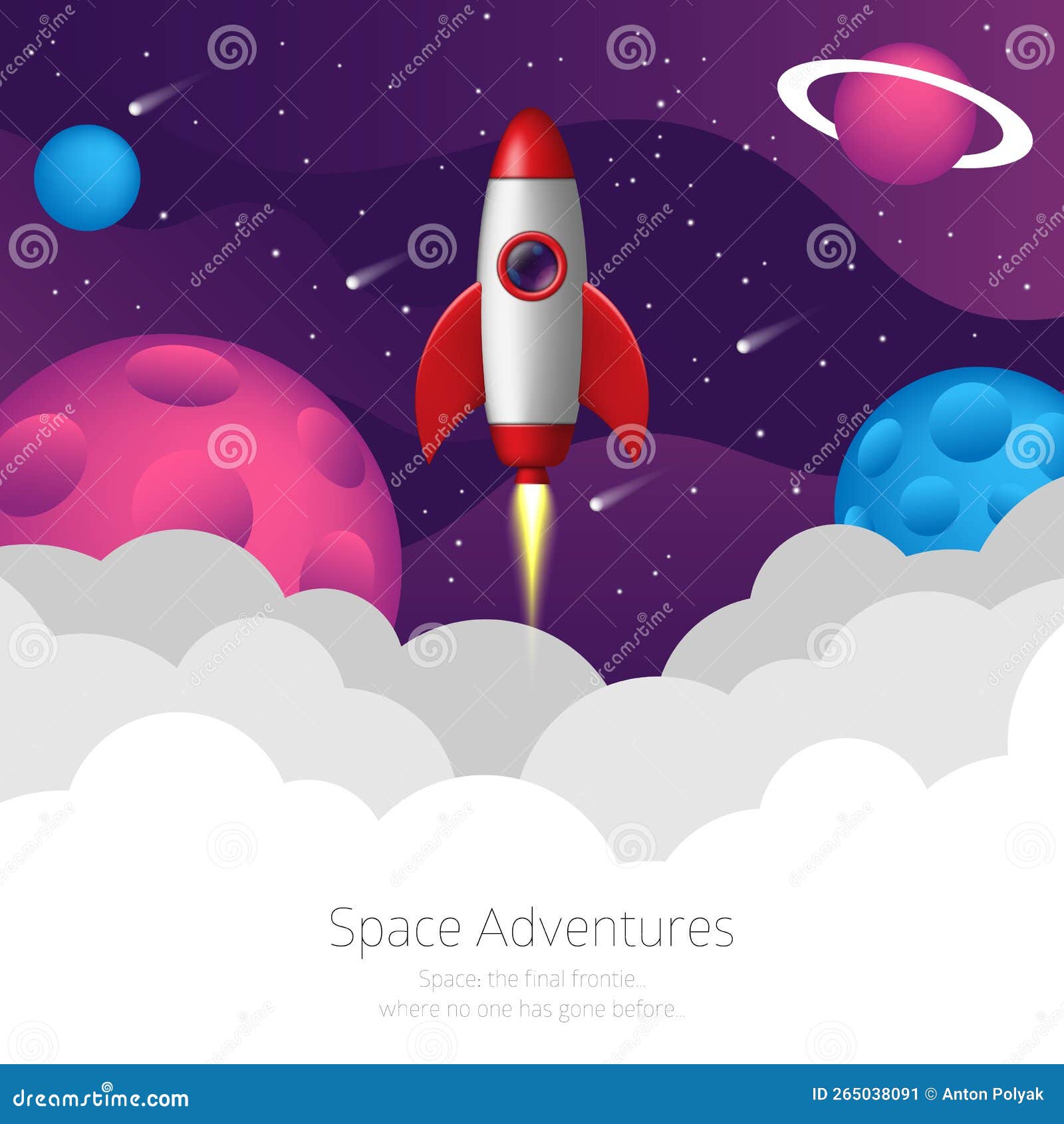 Space Galaxy Cartoon Poster Background with Rocket Stock Vector ...