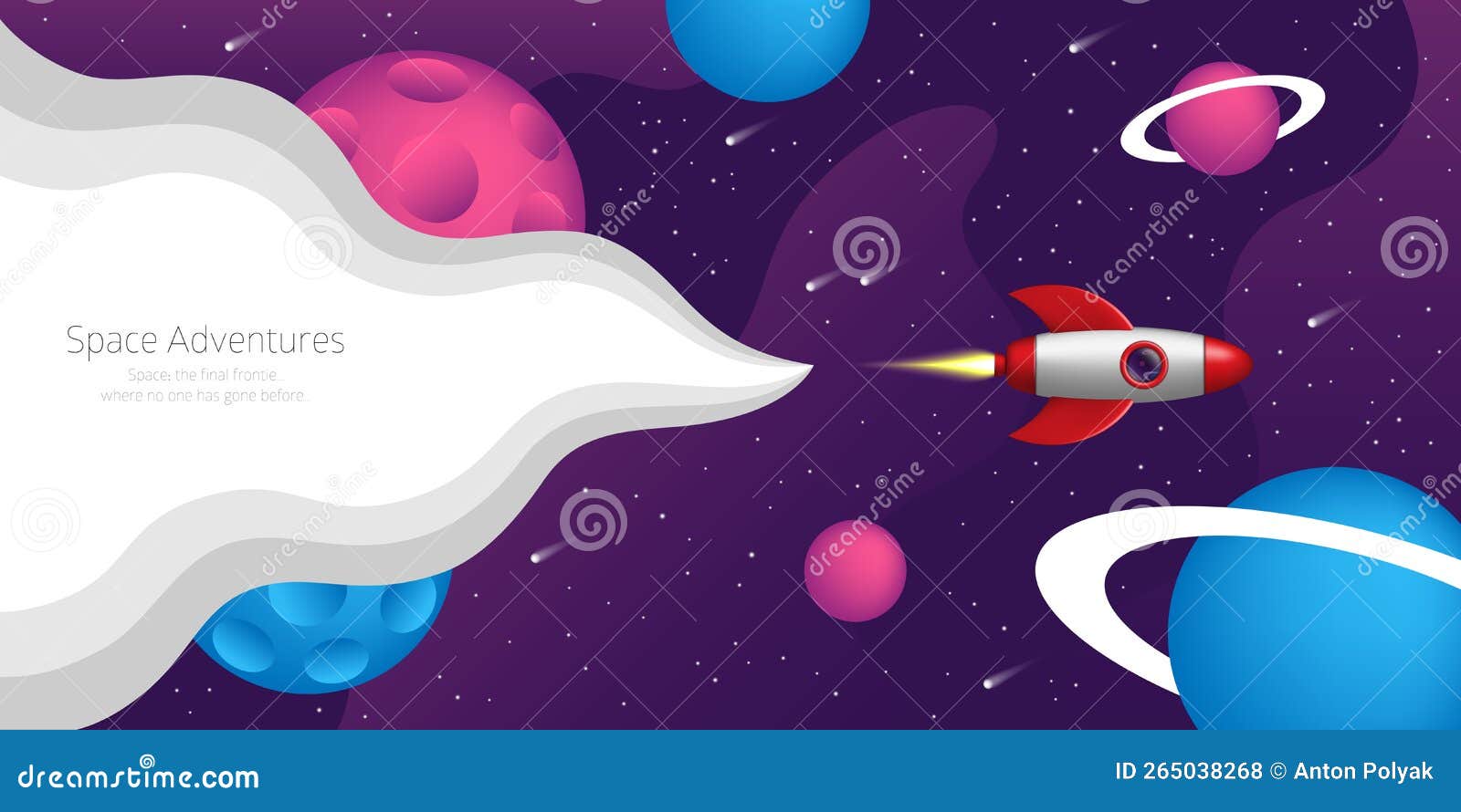 Space Galaxy Cartoon Poster Background with Rocket Stock Vector ...